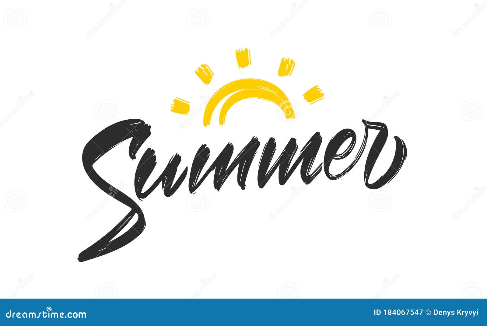 Hand Drawn Calligraphic Textured Brush Lettering of Summer with Sun ...