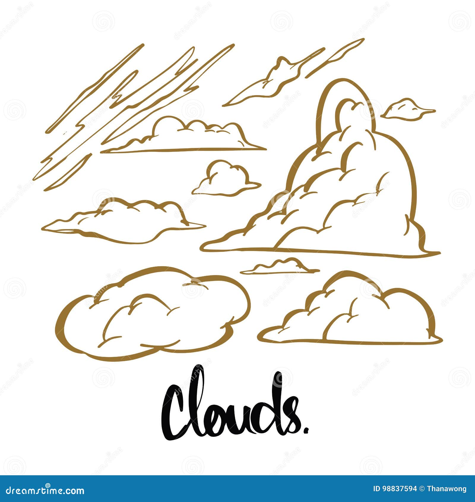 Hand Drawn Calligraphy Clouds, Lettering Illustration. Stock Vector ...