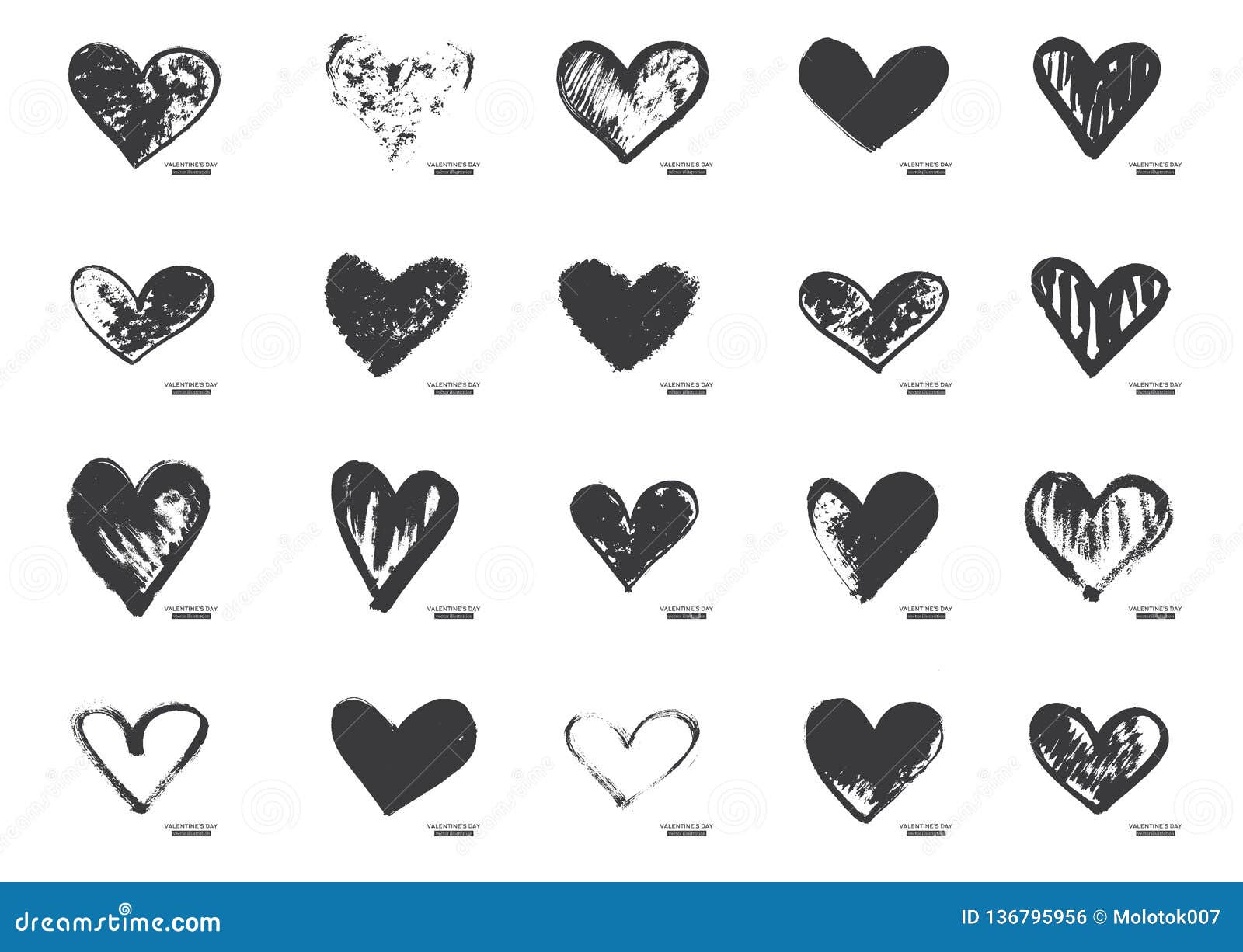 Hand Drawn Calligraphy Heart Set Isolated on White Background Stock ...