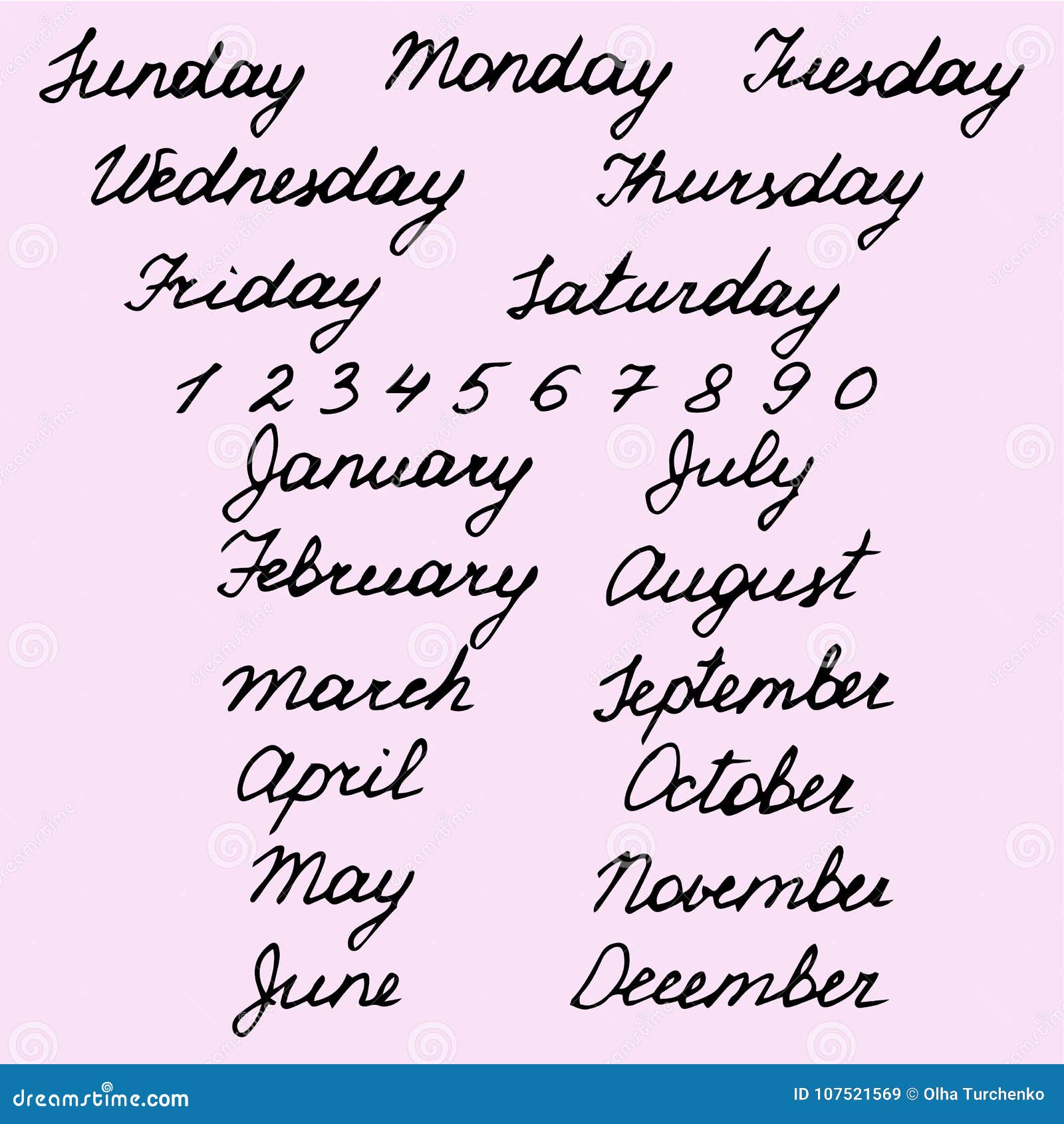 Names Days of Week and Months Stock Vector - Illustration of april ...