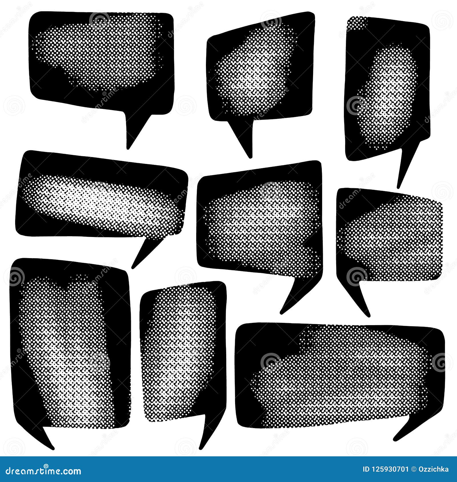 Hand Drawn Callout Clouds Various Shapes for Backdrops. Vector Textured ...
