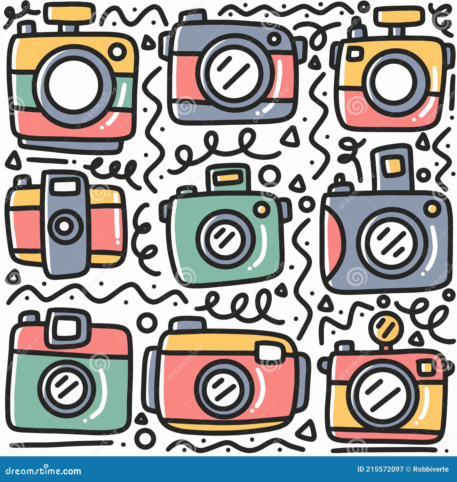 Hand Drawn Camera Doodle Set Stock Vector - Illustration of flash ...