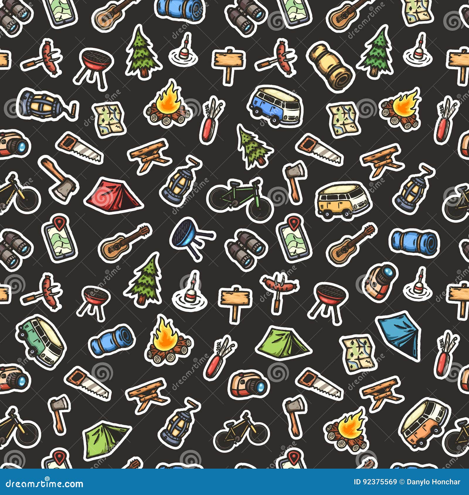 Hand Drawn Camping Seamless Pattern. Stock Vector - Illustration of ... Hand Drawn Camping Seamless Pattern. Stock Vector - Illustration of ...