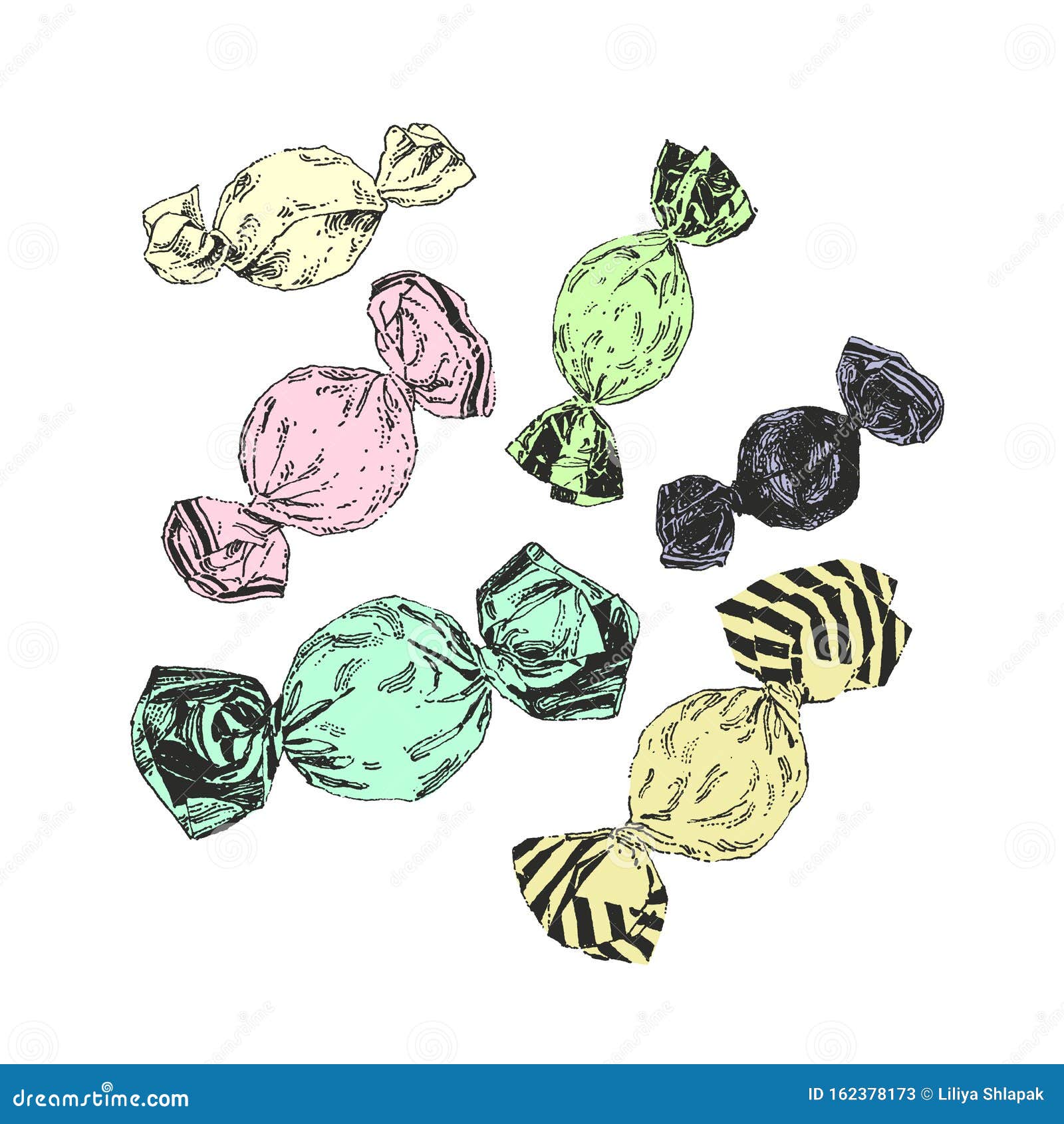 Hand Drawn Candies, Isolated Items Stock Vector - Illustration of ...
