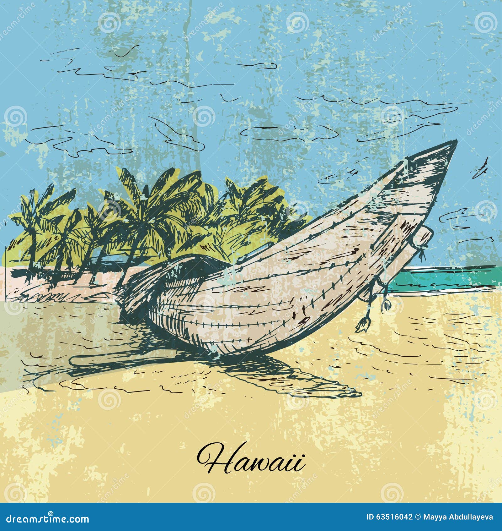 Hand Drawn Canoe on the Sand Stock Vector - Illustration of hand, sand ...