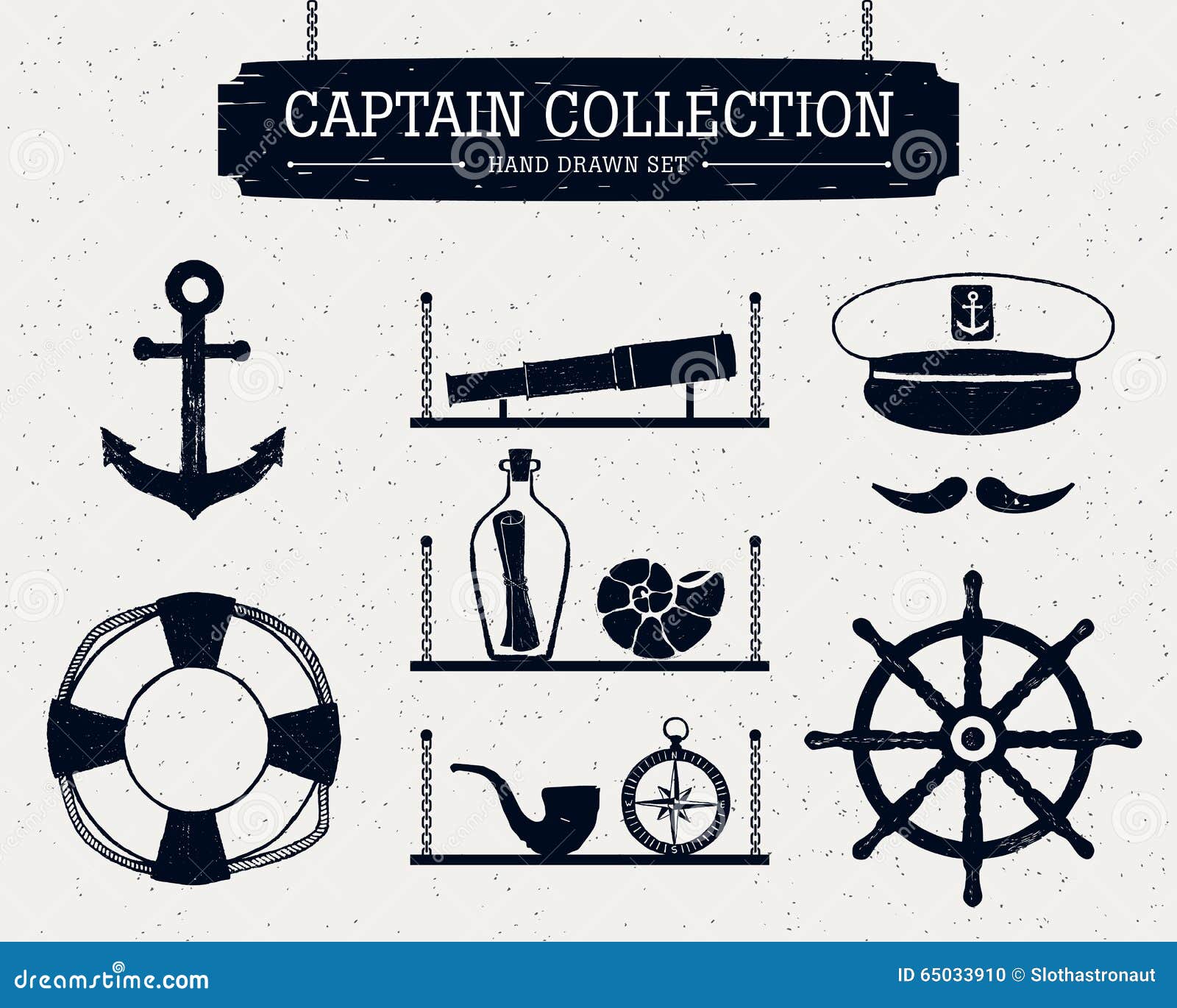 Hand Drawn Captain Icons Set. Stock Vector - Illustration of note ...