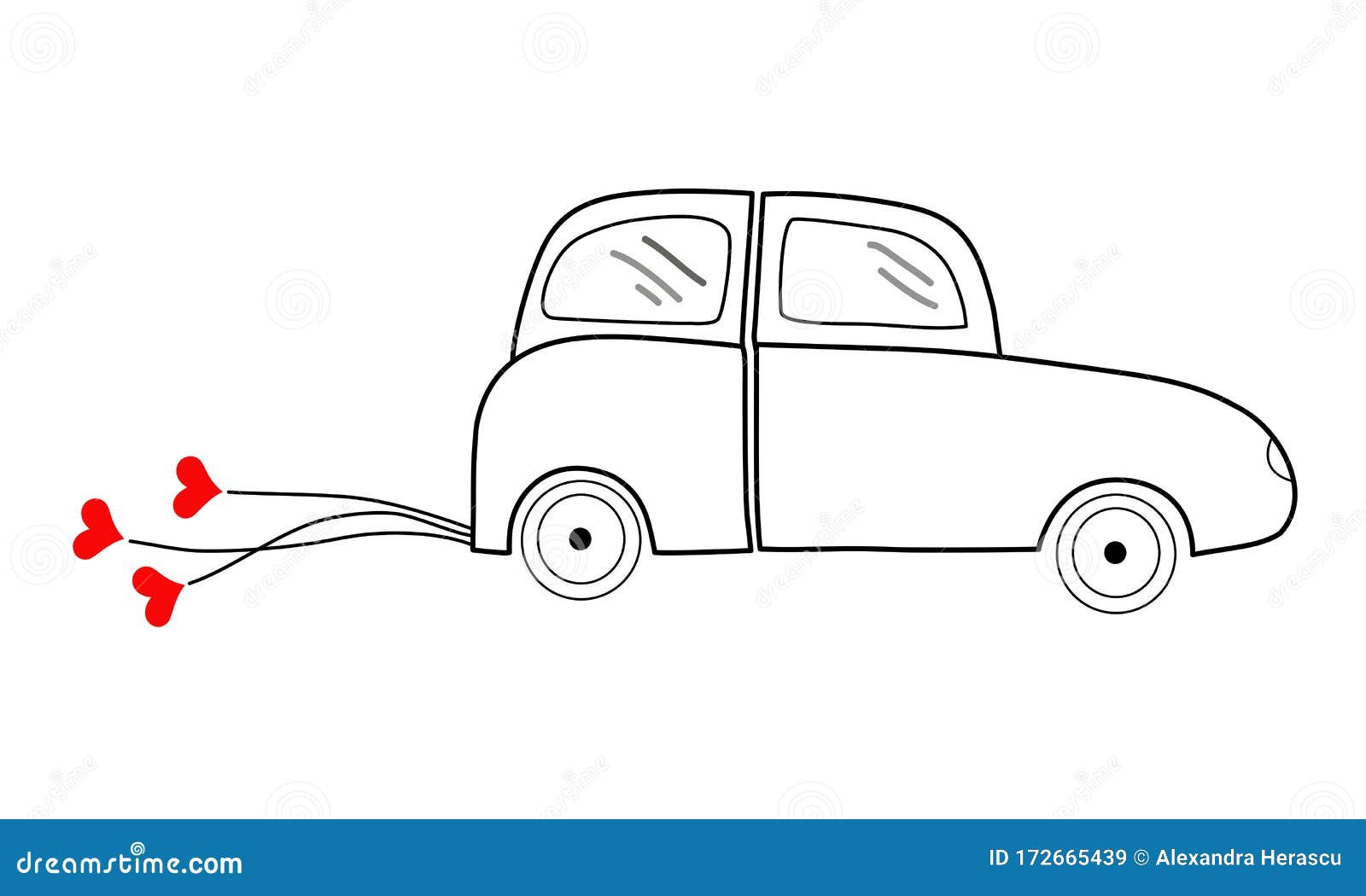 Car with hearts stock illustration. Illustration of handdrawn - 172665439