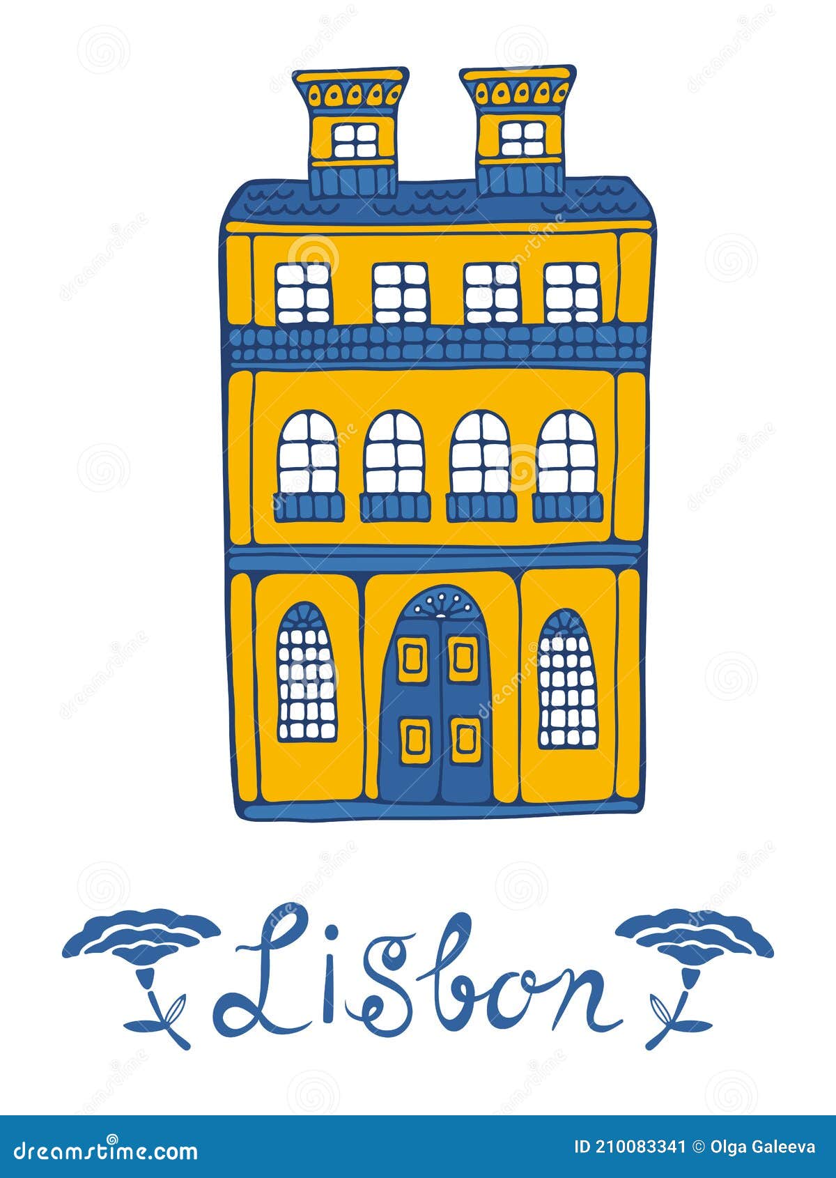 Hand Drawn Card with Typical Portuguese House. Stock Illustration ...