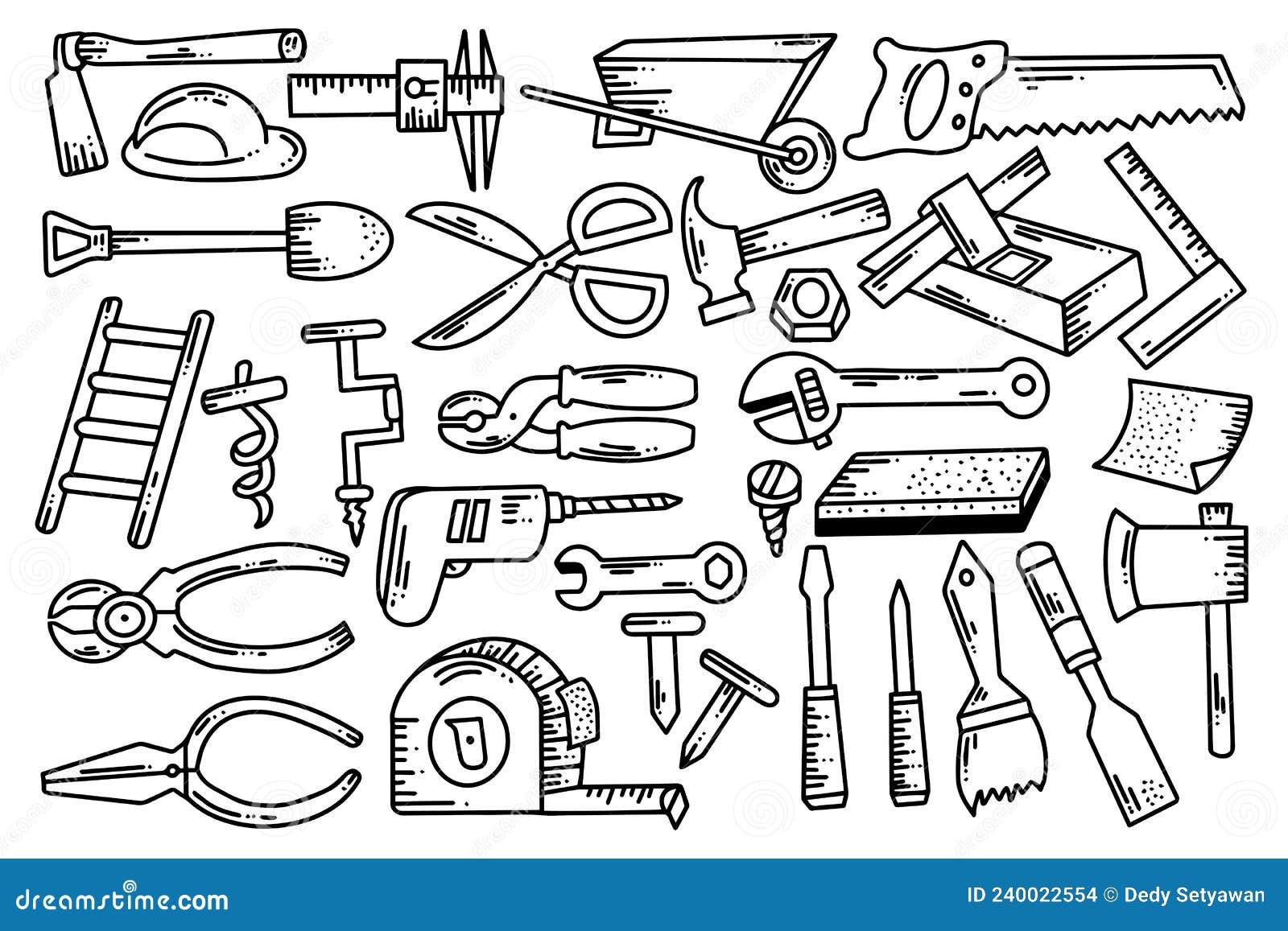 Hand Drawn Carpentry Tools Collection Stock Vector - Illustration of ...