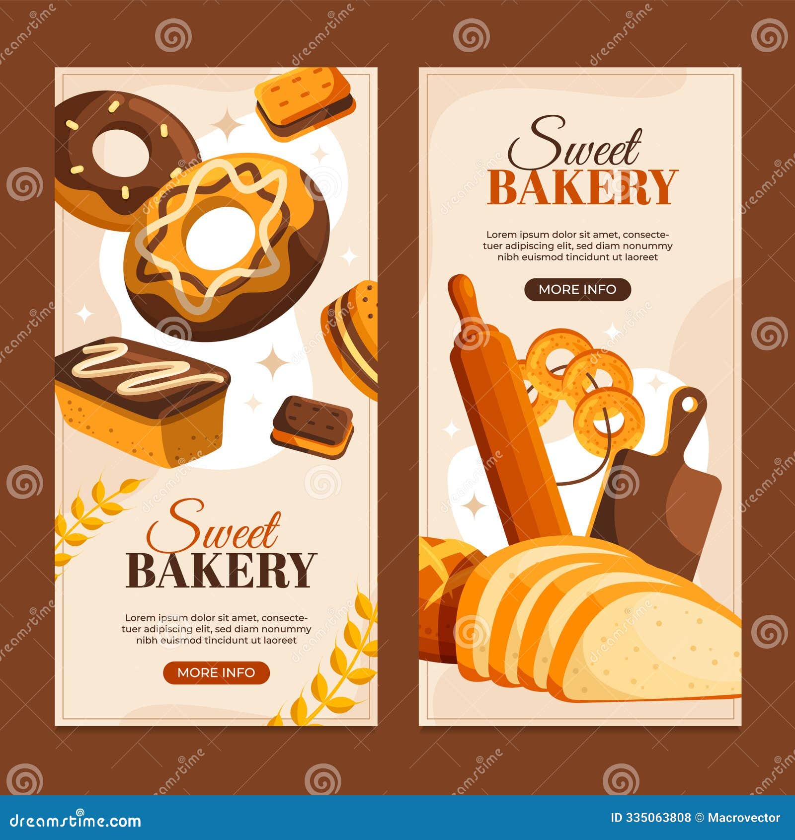 Hand Drawn Cartoon Bakery Banner Set Stock Illustration - Illustration ...