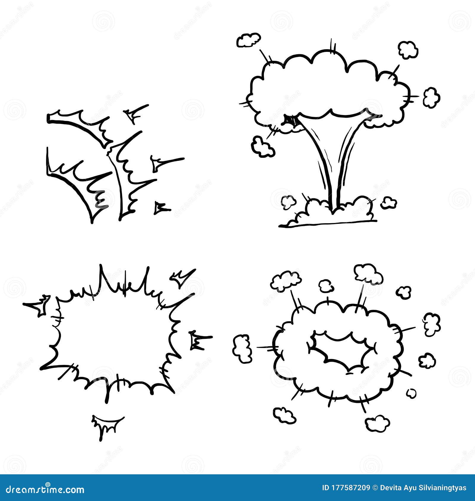 Hand Drawn Cartoon Bomb Explosion. Dynamite Explosions, Danger Explosive Bomb Detonation and ...