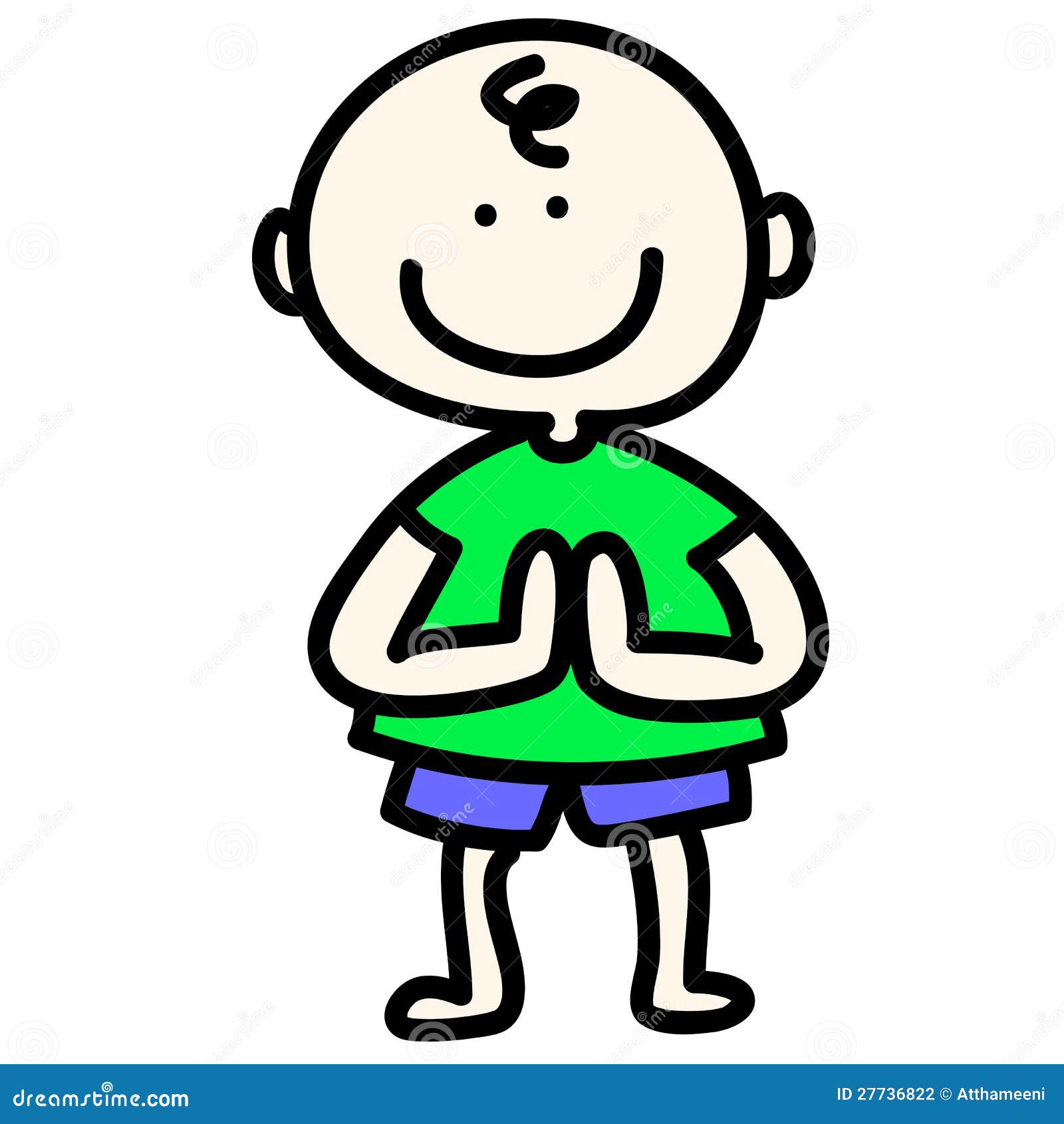 Hand-drawn Cartoon Boy Pay Respect Stock Illustration - Illustration of ...