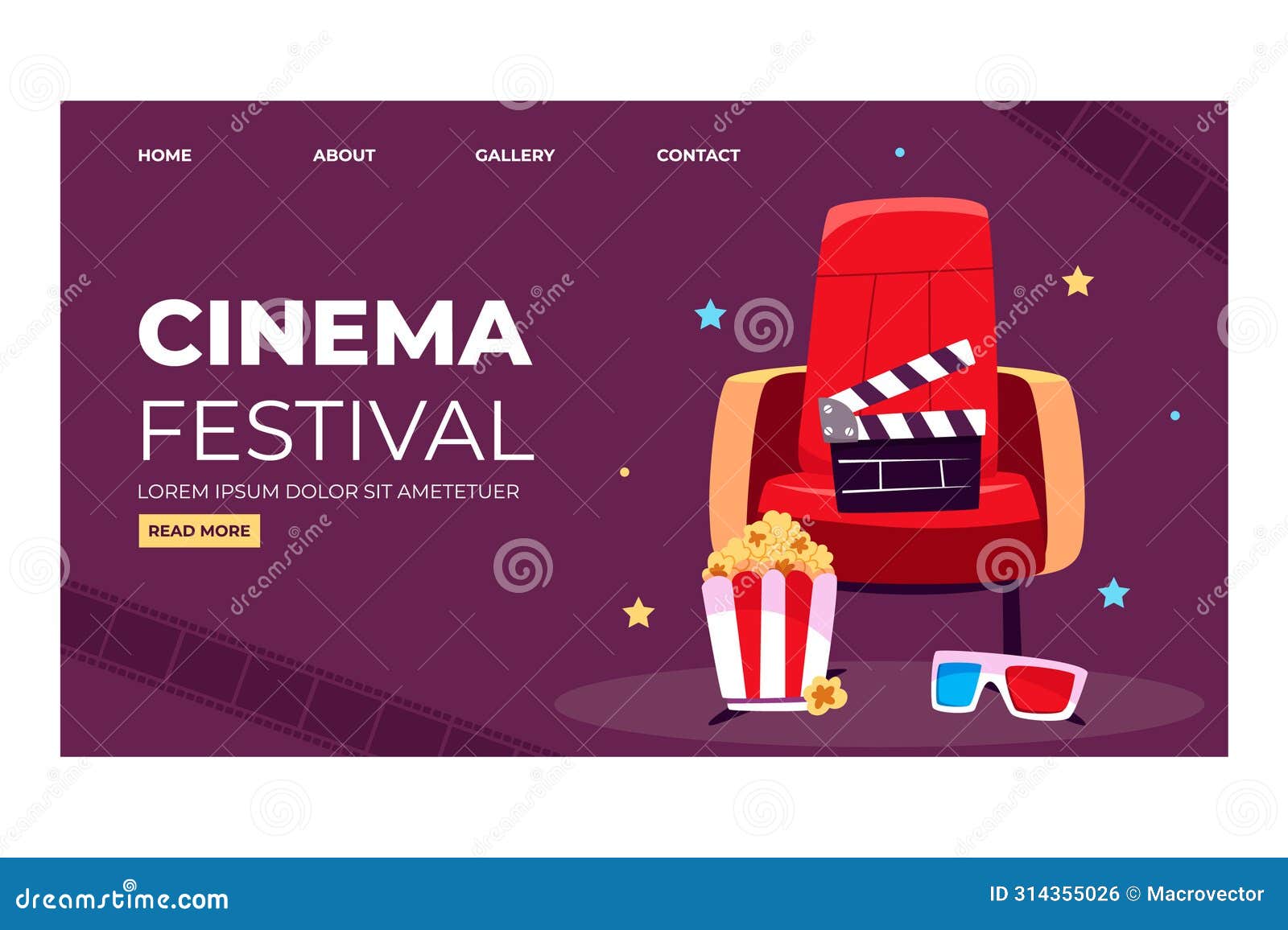 Hand Drawn Cartoon Cinema Landing Page Stock Illustration ...
