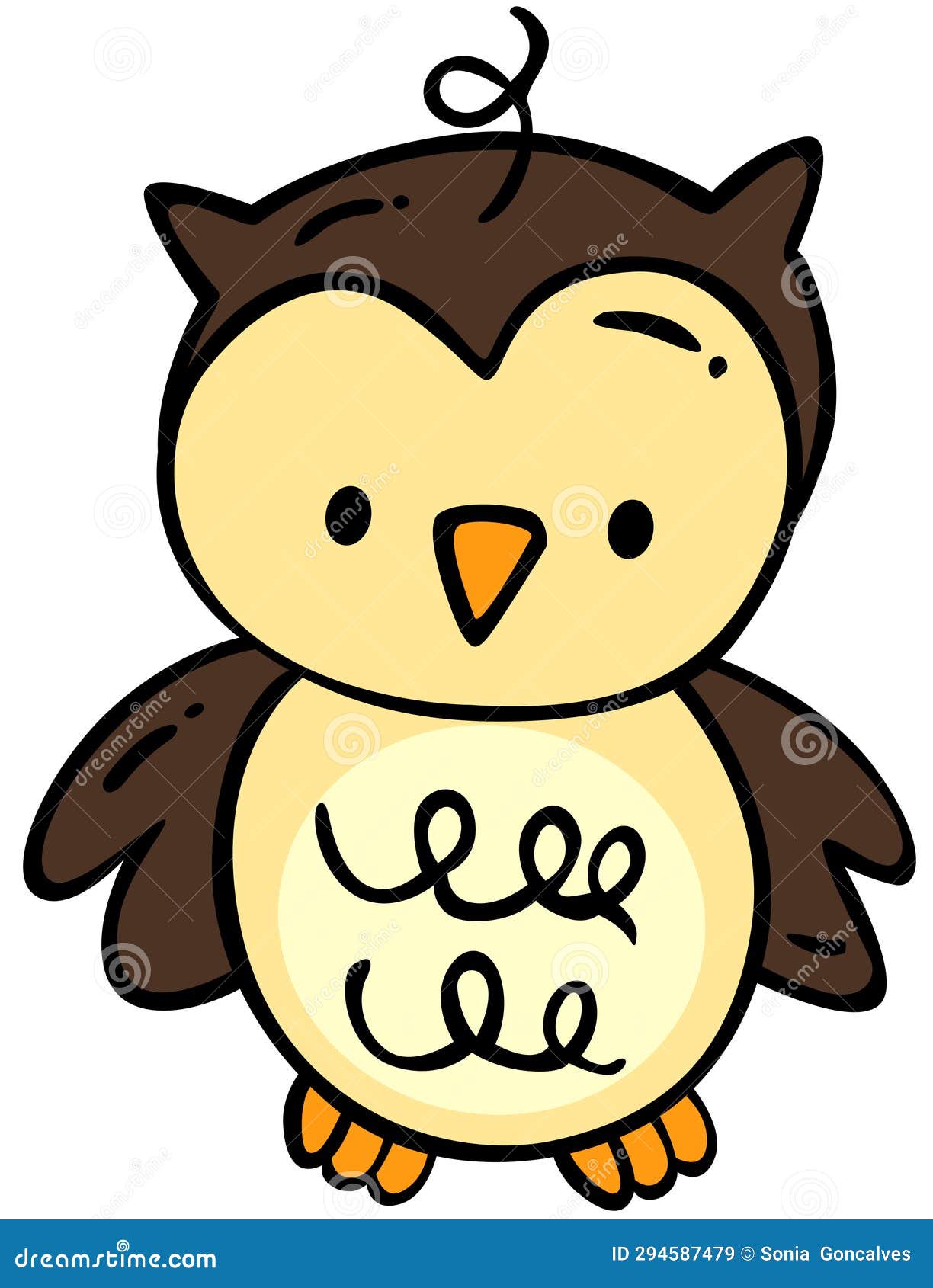 Hand Drawn Cartoon Doodle of Little Owl Stock Vector - Illustration of ...