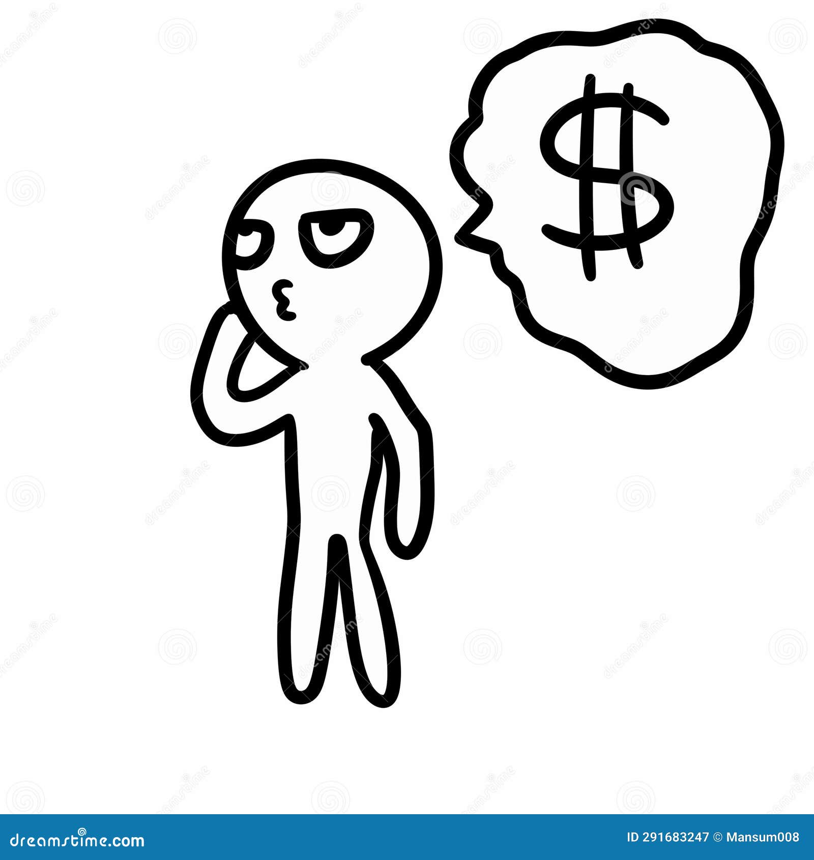 Hand Drawn Cartoon Doodle Man with Dollar Sign Stock Illustration ...