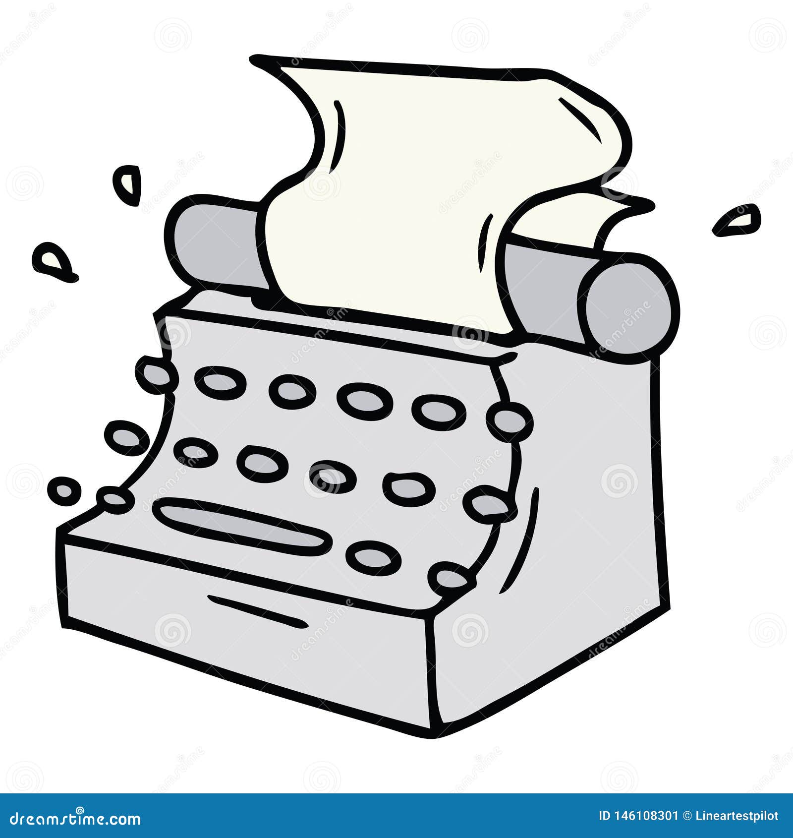 Cartoon Old School Old Fashioned Typewriter Office Study Free Hand ...