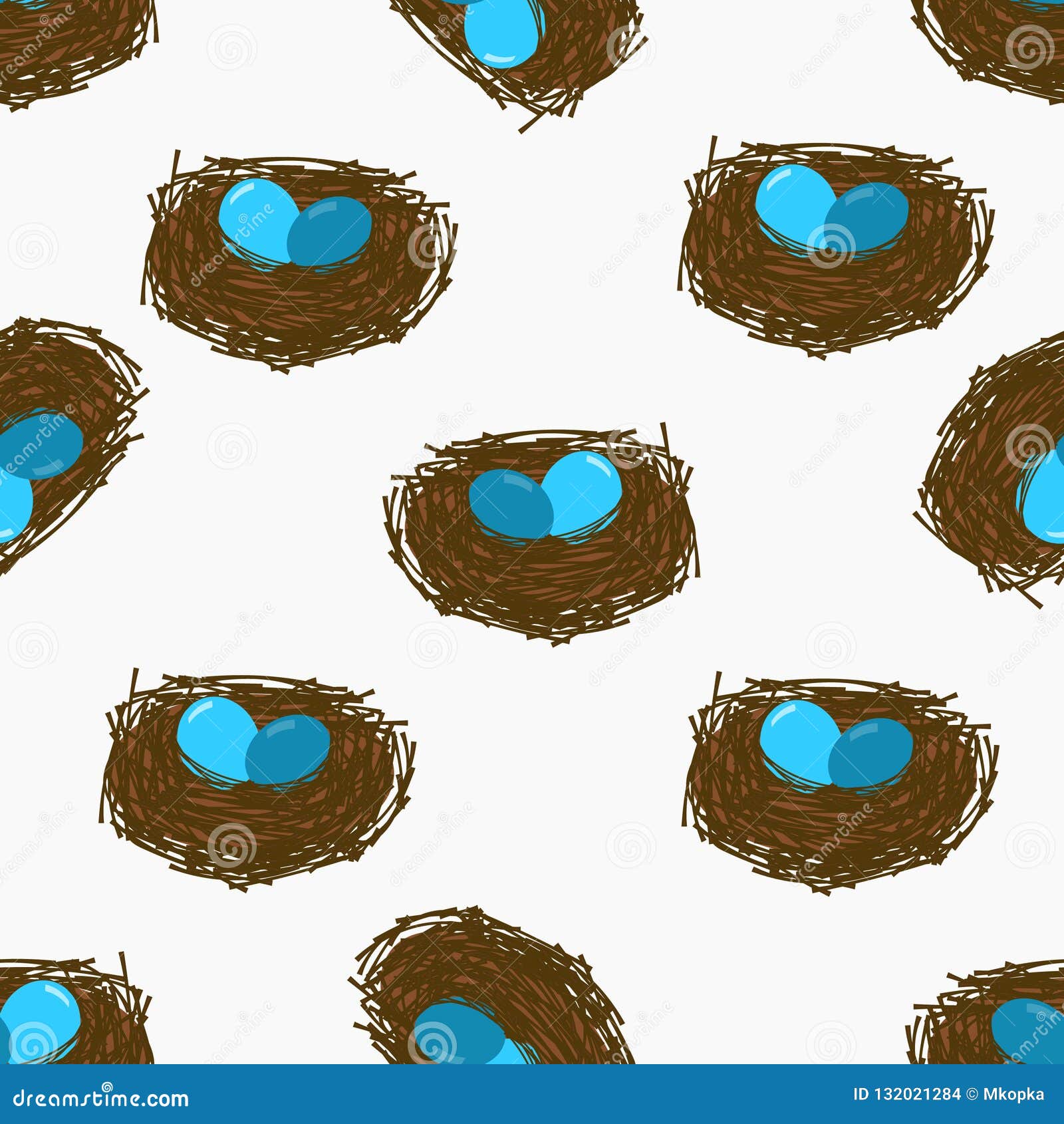 Hand Drawn Cartoon Doodle Of A Robins Egg Nest In A Seamless Background ...