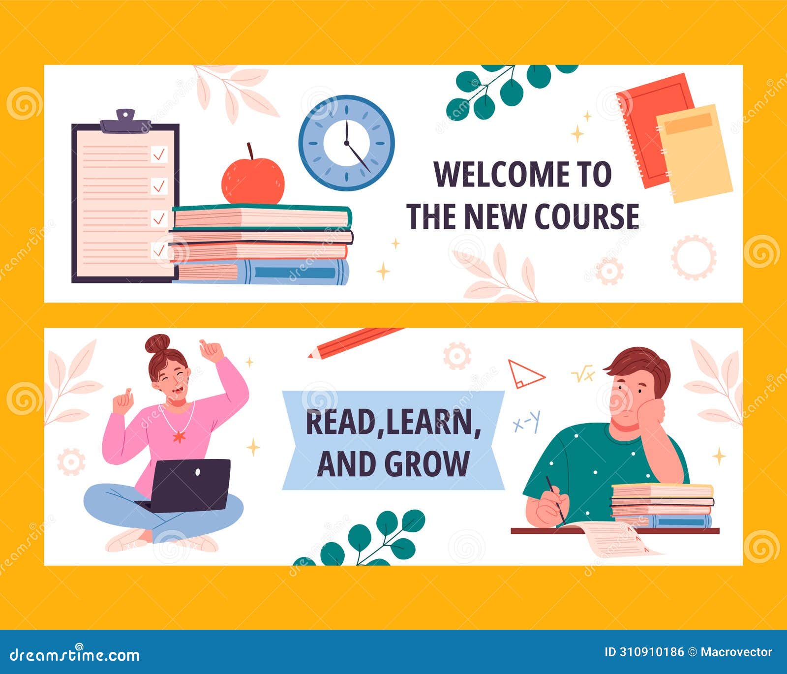 Hand Drawn Cartoon Exam Banner Set Stock Illustration - Illustration of ...