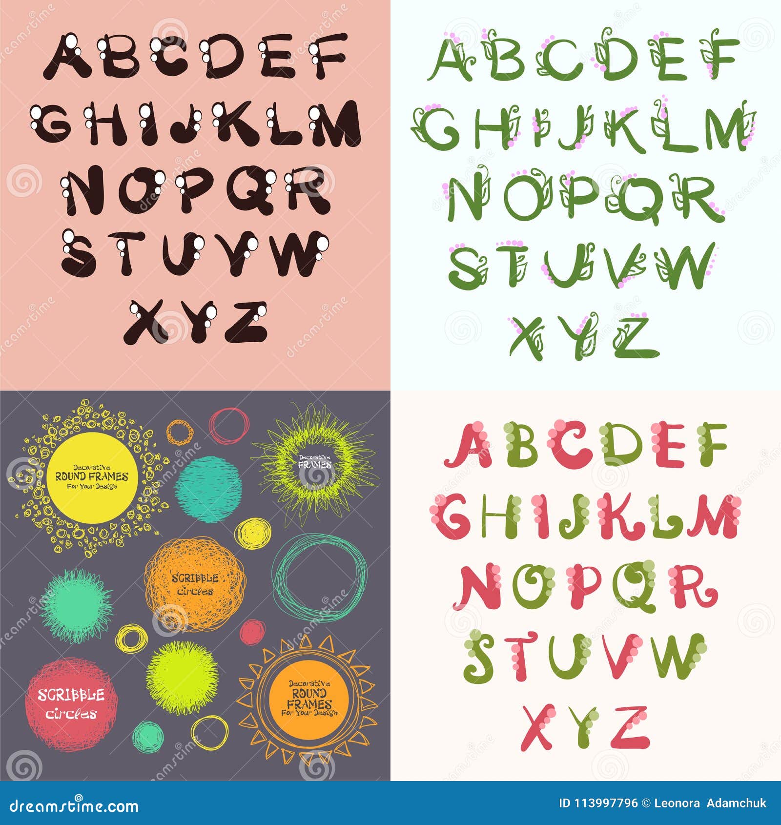 Hand Drawn Cartoon Font with Decorative Elements on a Light Background ...