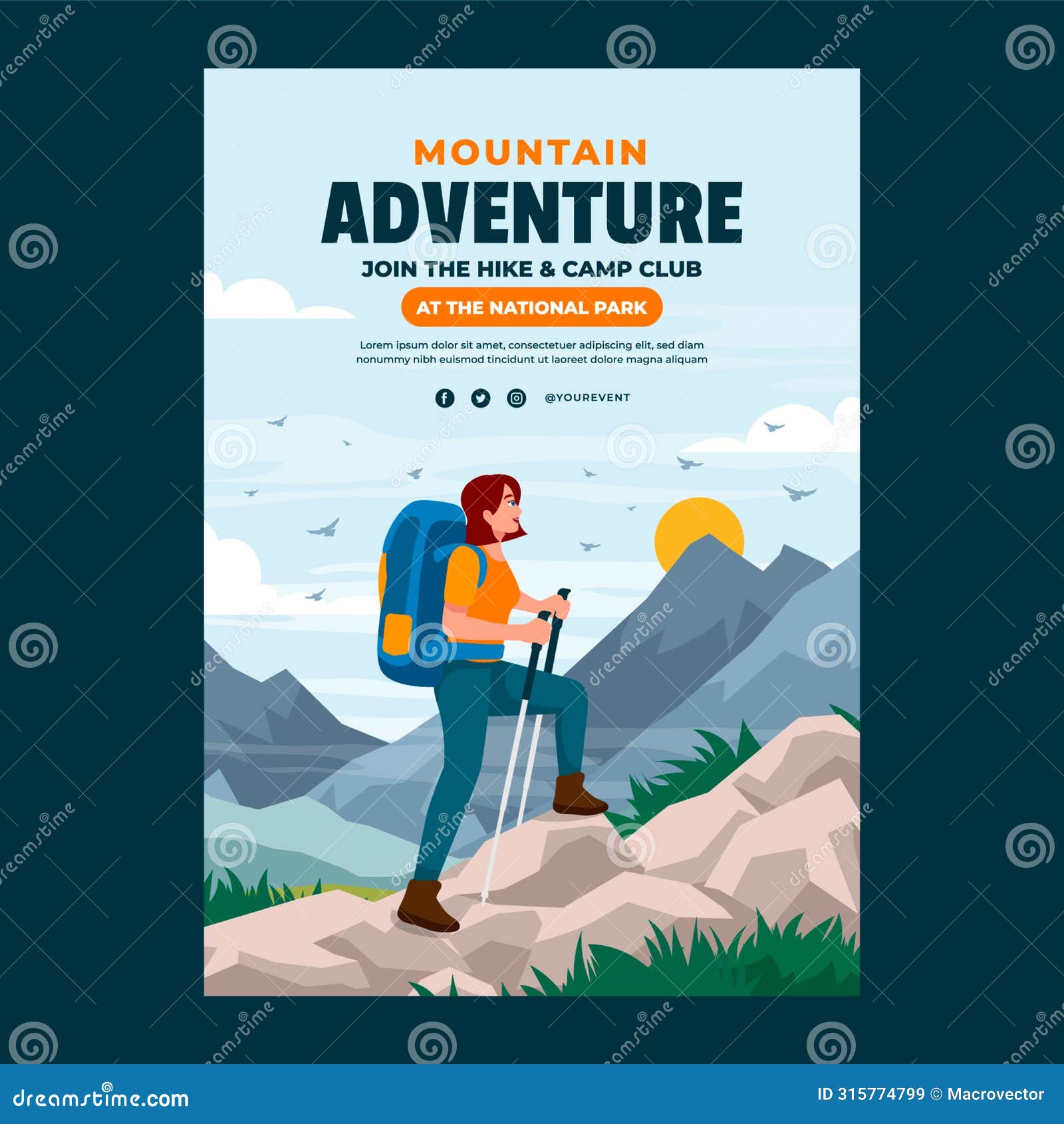 Hand Drawn Cartoon Hiking Poster Stock Illustration - Illustration of ...