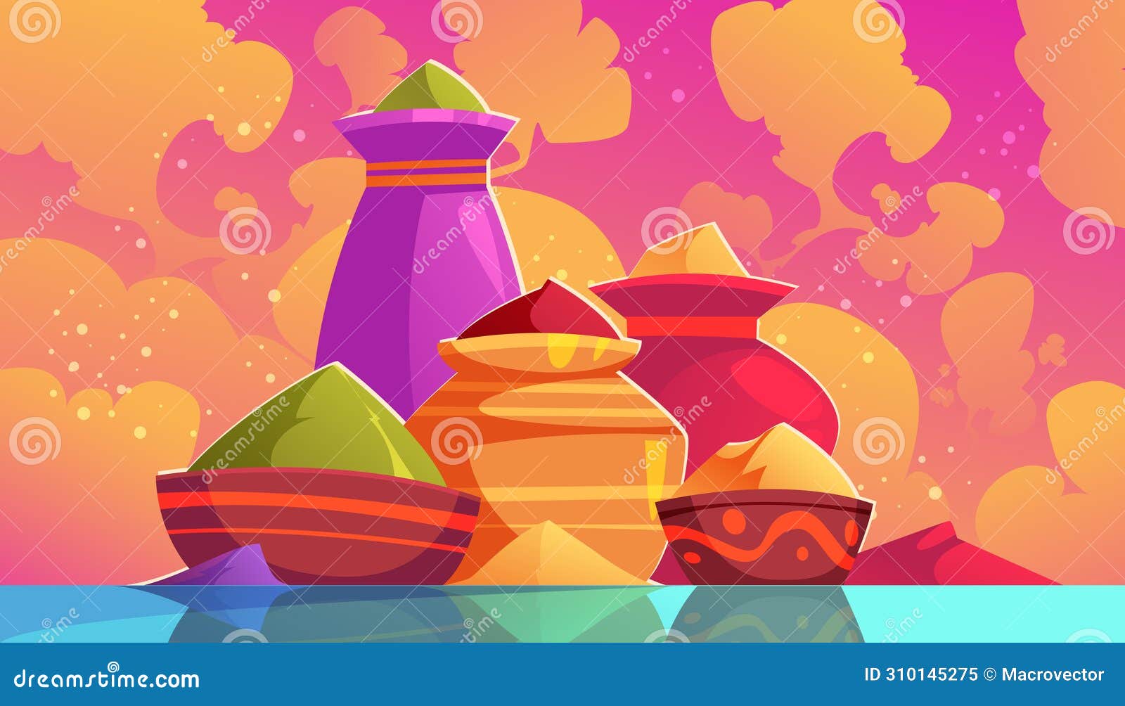 Hand Drawn Cartoon Holi Composition Stock Illustration - Illustration ...