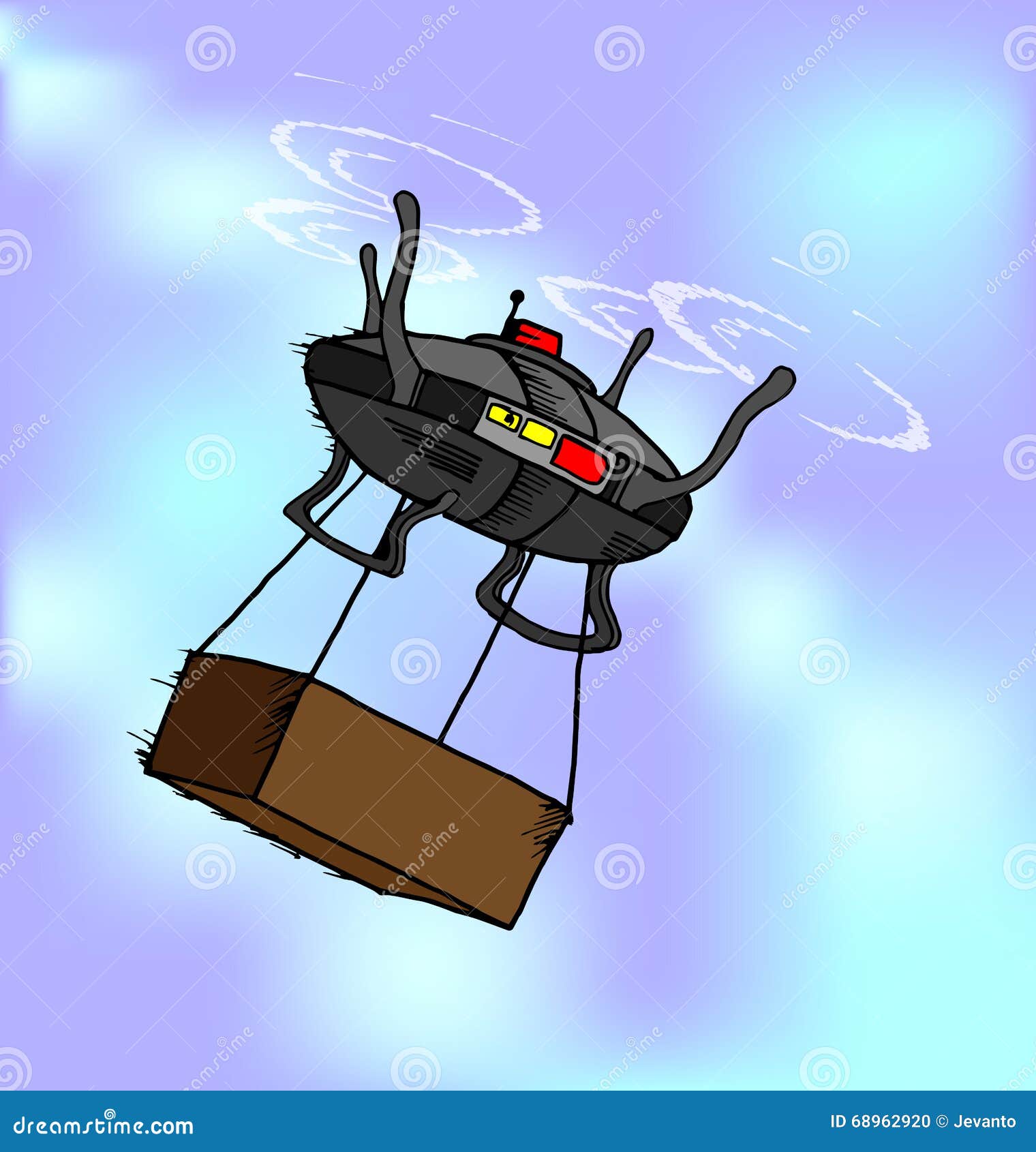 Hand Drawn Cartoon Illustration of Flying Drone Stock Vector ...