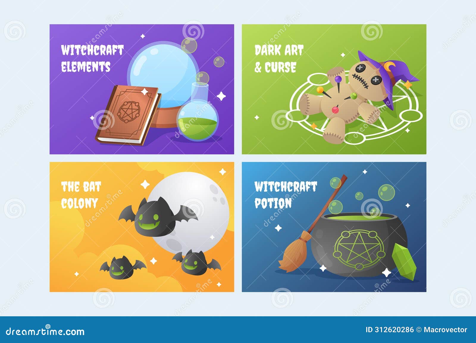 Hand Drawn Cartoon Magic and Witchcraft Composition Collection Stock ...