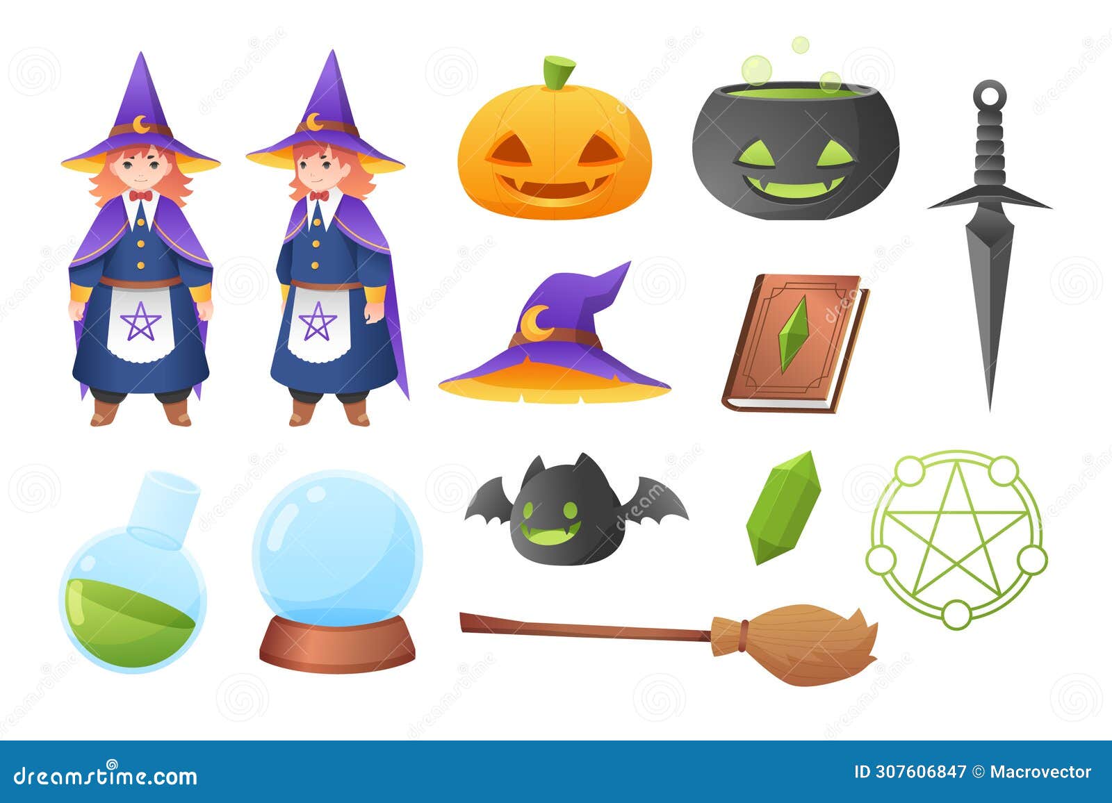 Hand Drawn Cartoon Magic and Witchcraft Set Stock Illustration ...