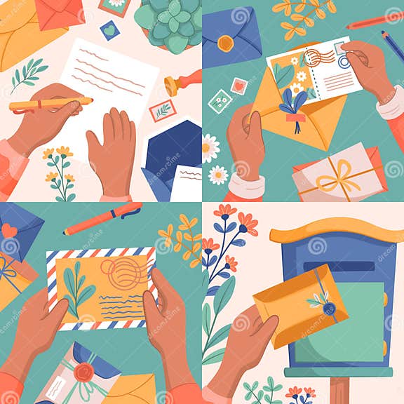 Hand Drawn Cartoon Mail Composition Set Stock Illustration ...
