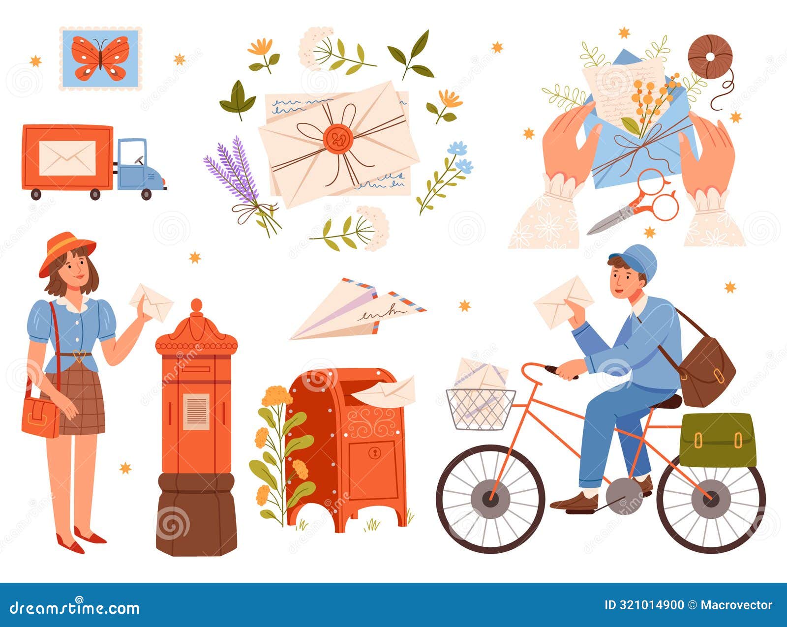 Hand Drawn Cartoon Mail Collection Stock Illustration - Illustration of ...