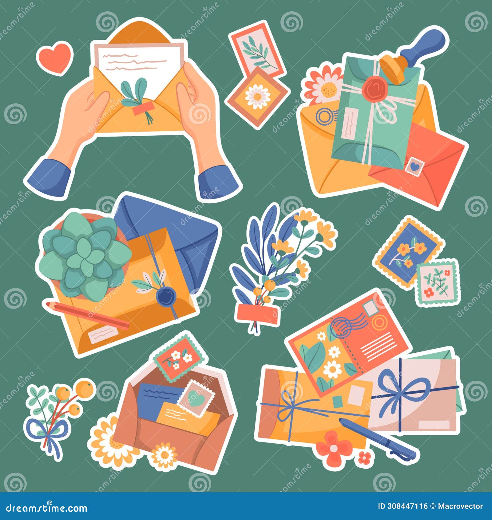 Hand Drawn Cartoon Mail Stickers Stock Illustration - Illustration of ...