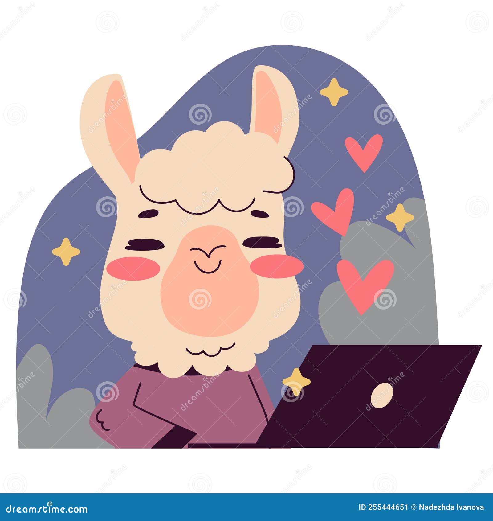 Hand Drawn Cartoon Naive Llama Sticker Set Vector Illustration. Stock ...