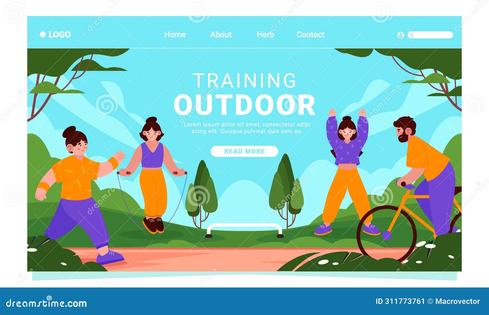 Hand Drawn Cartoon Outdoor Training Landing Page Stock Illustration ...