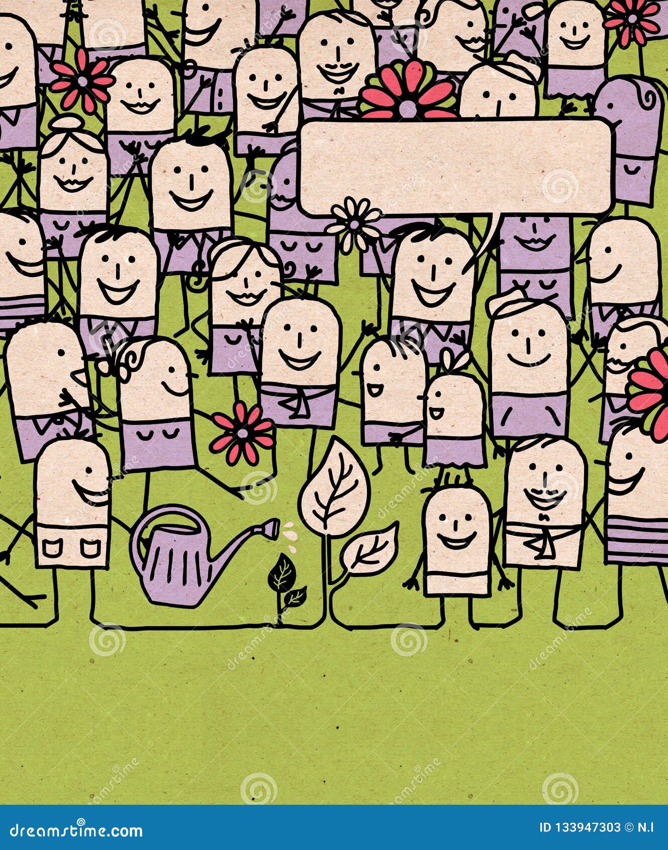Cartoon People Crowd and Happy Spring Time Stock Illustration ...