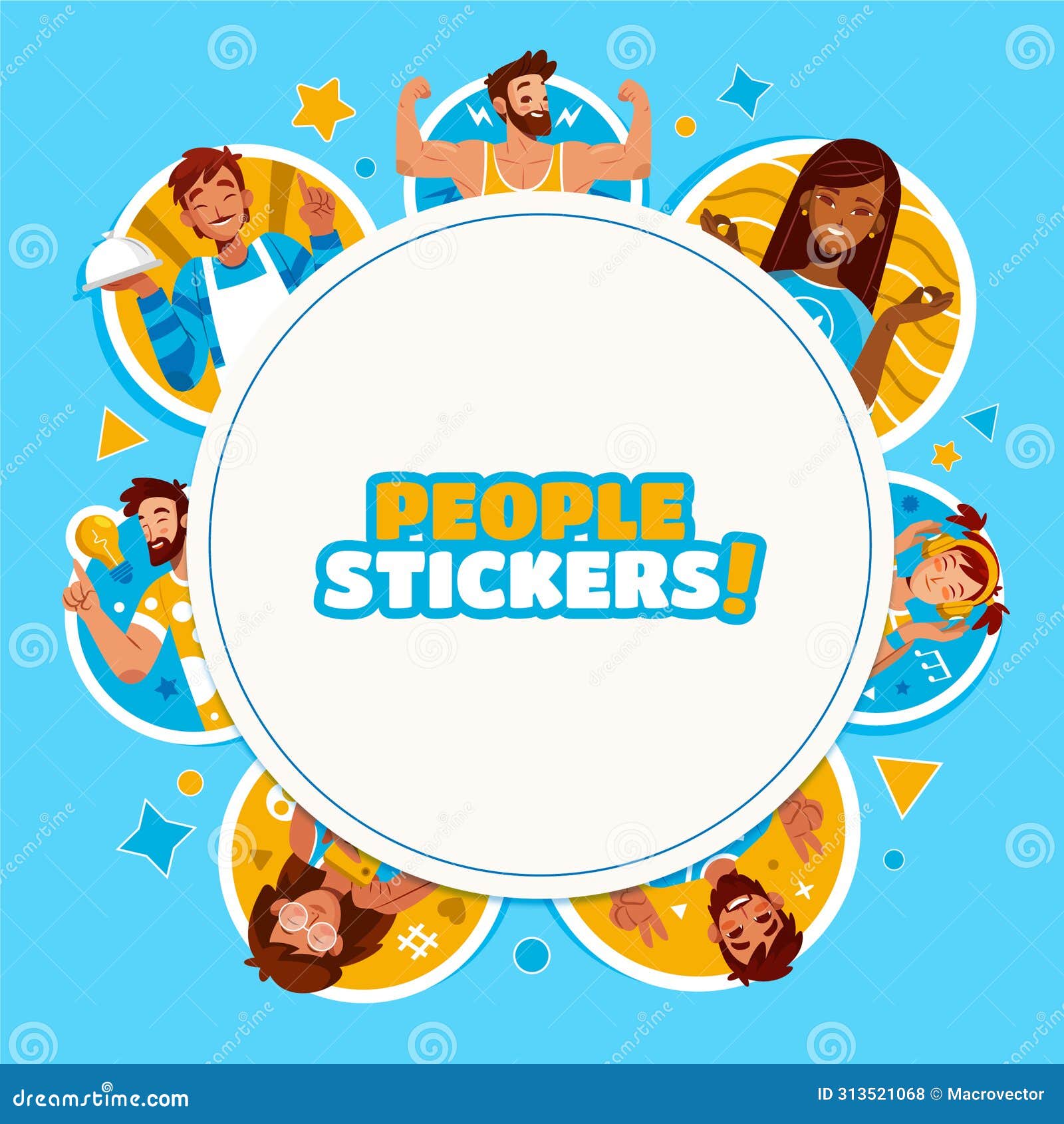 Hand Drawn Cartoon People Stickers Frame Stock Illustration ...