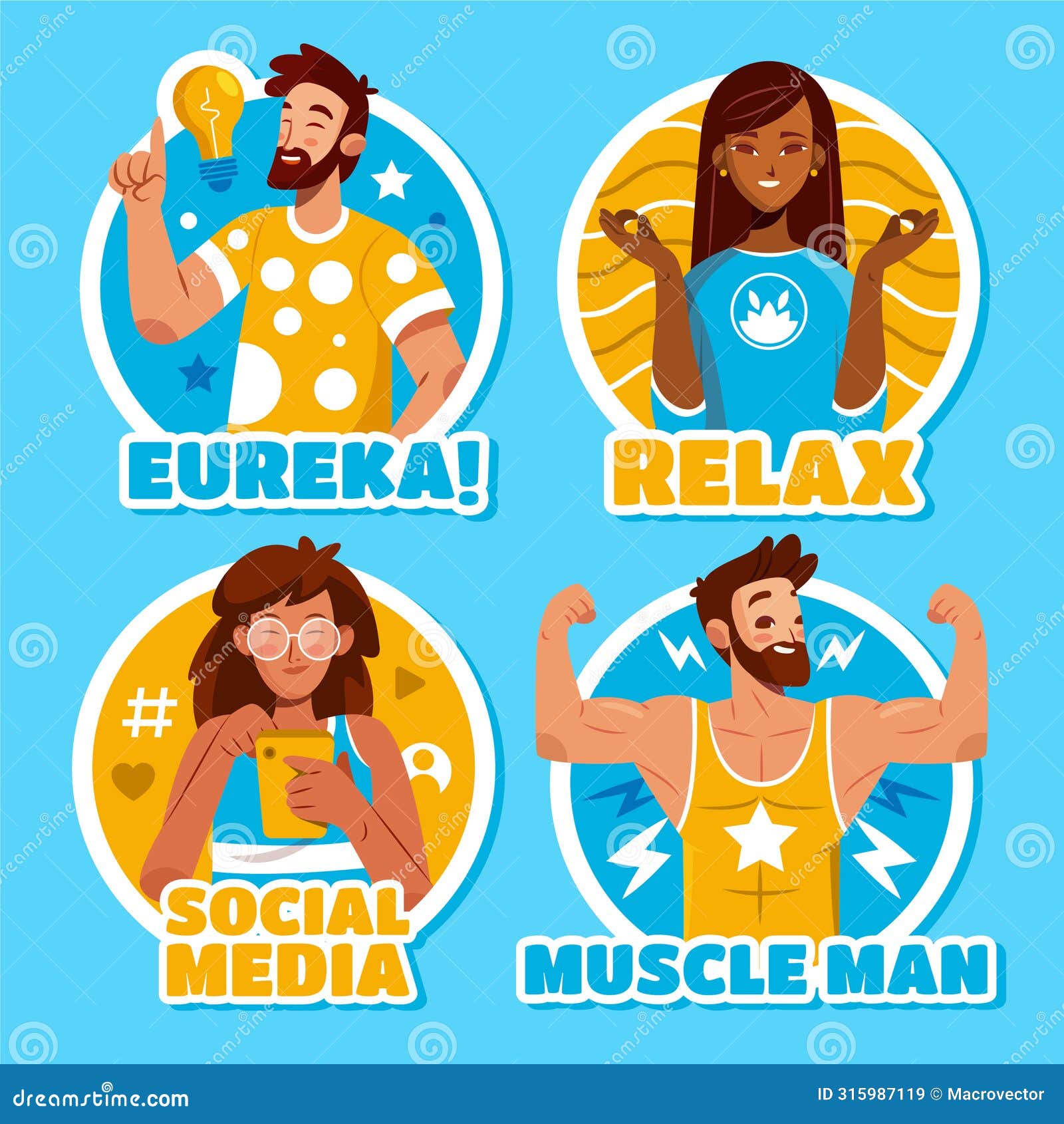 Hand Drawn Cartoon People Stickers Mini Composition Set Stock ...