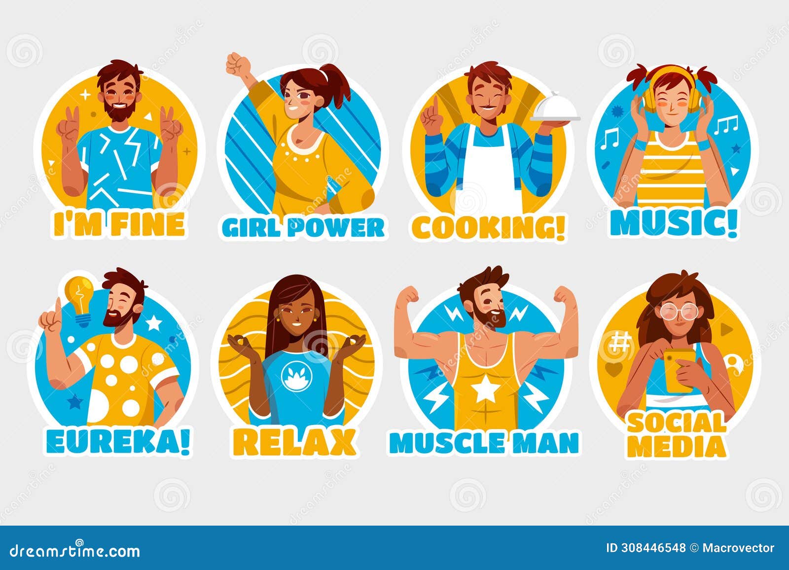 Hand Drawn People Stickers Set Stock Illustration - Illustration of ...