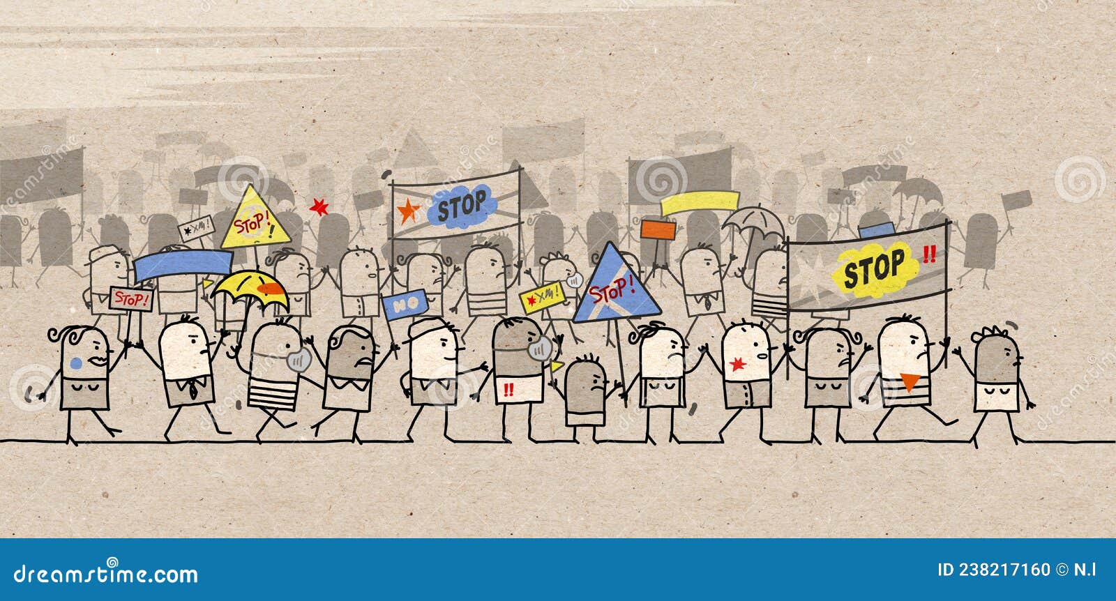 Cartoon Protesting and Walking Group of People Stock Illustration ...