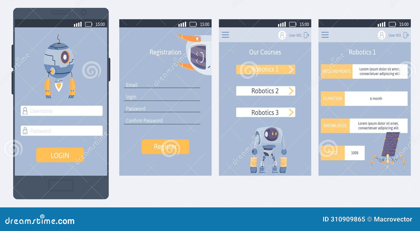 Hand Drawn Cartoon Robot App Design Stock Illustration - Illustration ...