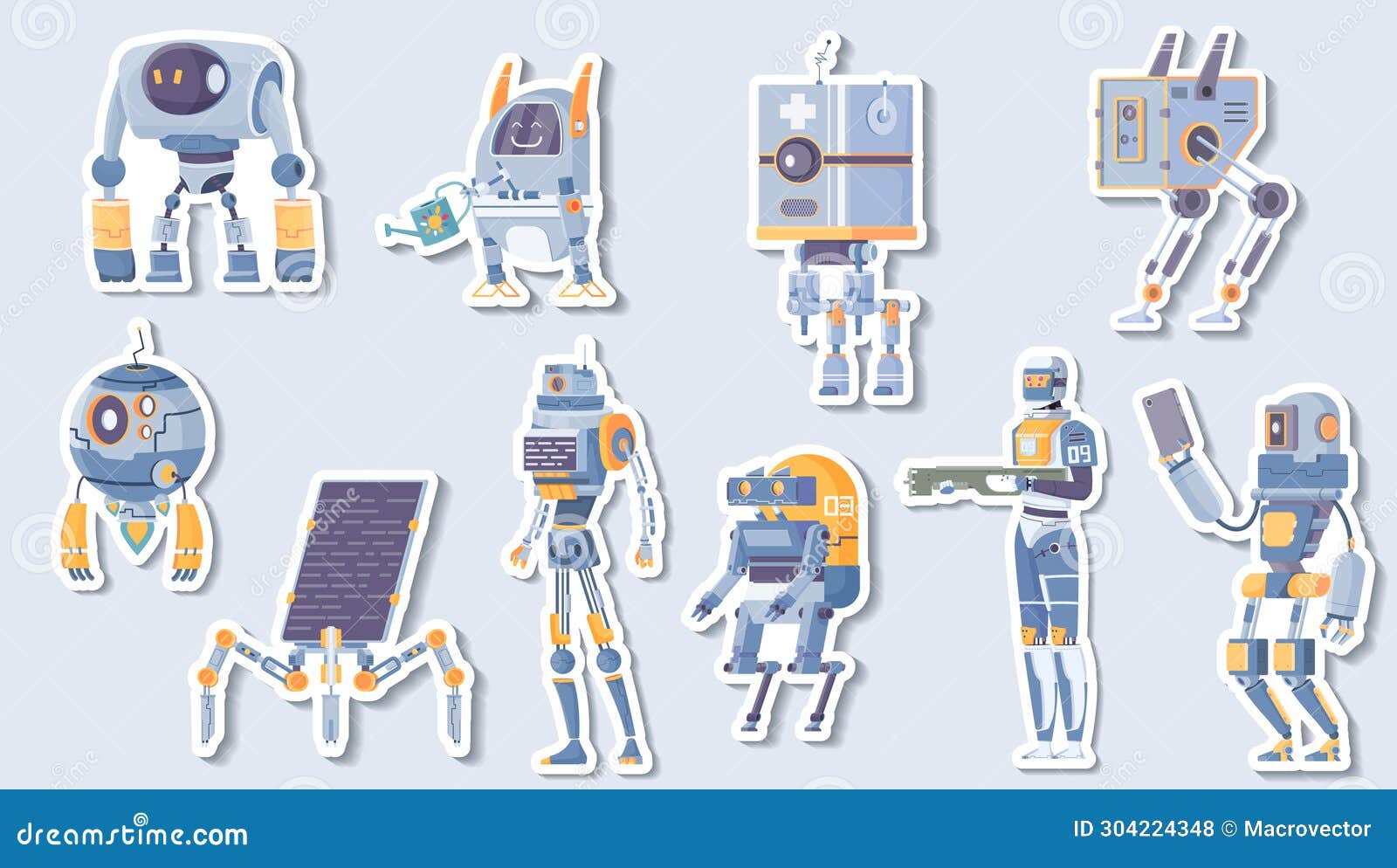 Hand Drawn Cartoon Robot Sticker Set Stock Illustration - Illustration ...