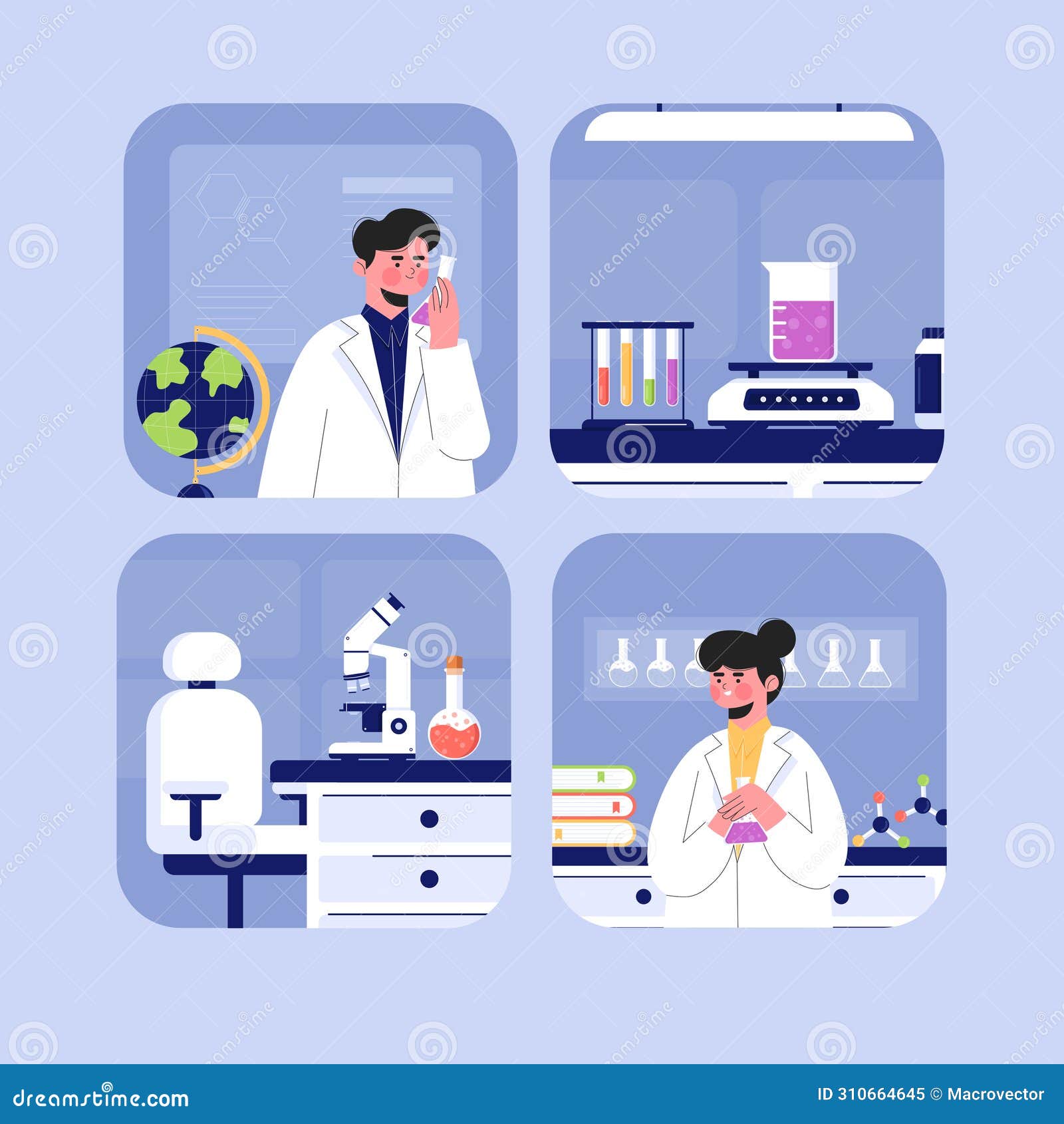 Hand Drawn Cartoon Science Lab Mini Composition Set Stock Illustration ...