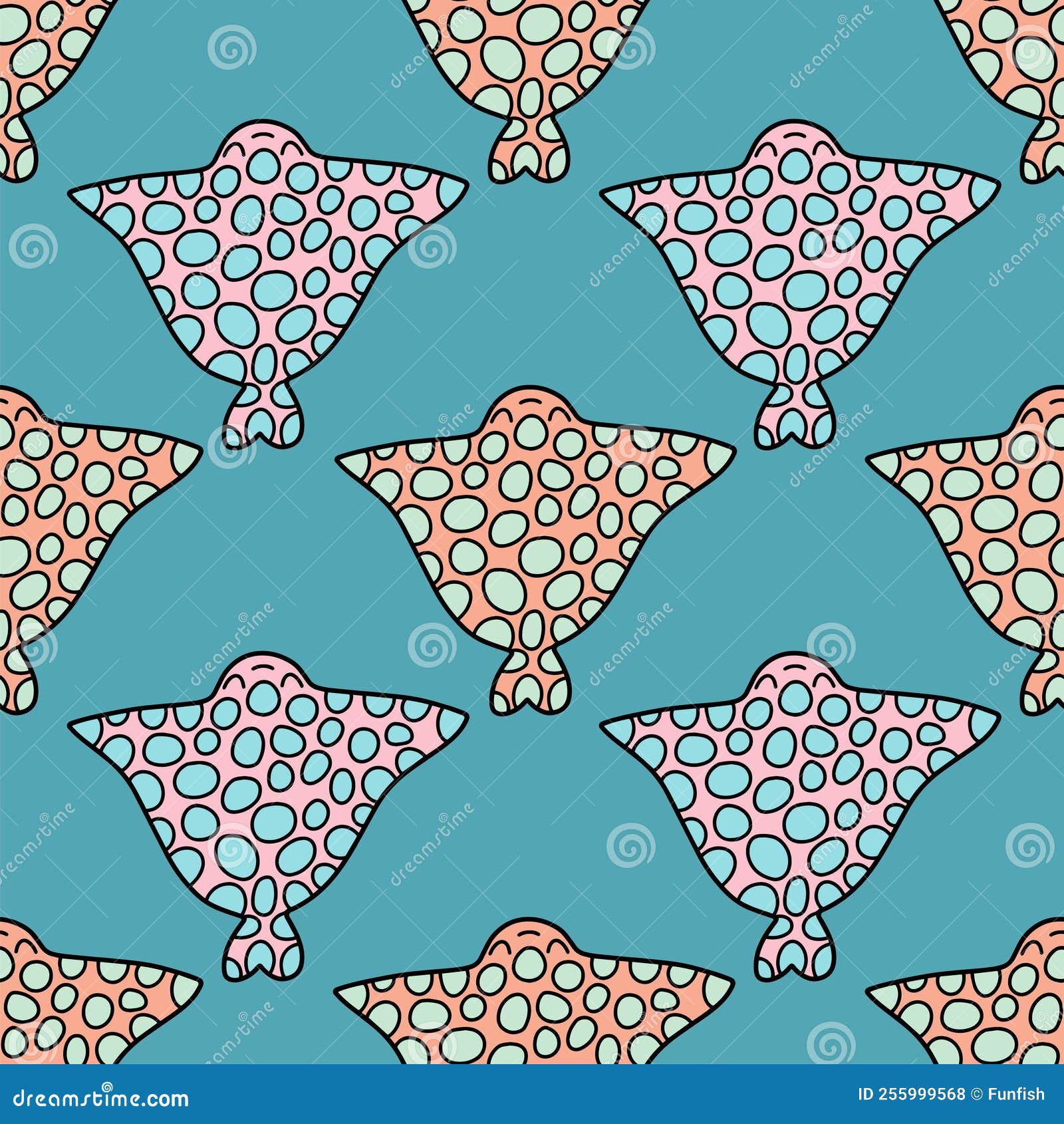 Hand-drawn Cartoon Stingrays Seamless Pattern Vector Illustration Stock ...