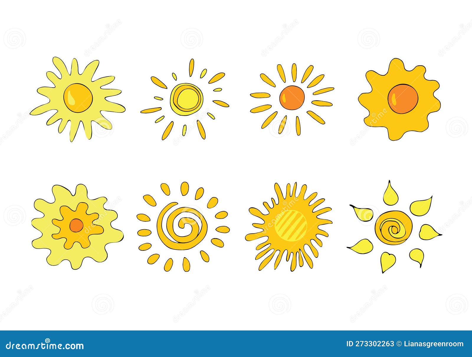 Hand Drawn Cartoon Style Suns Set Stock Vector - Illustration of ...