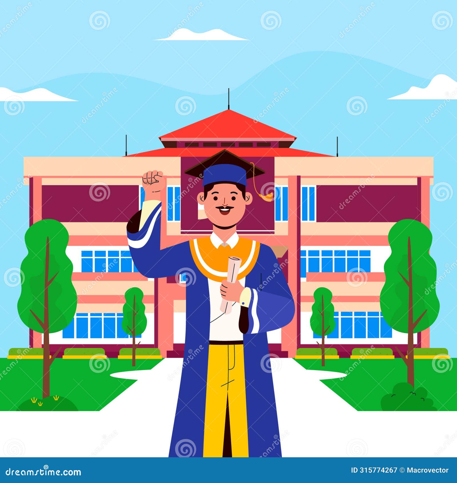 Hand Drawn Cartoon University Composition Stock Illustration ...