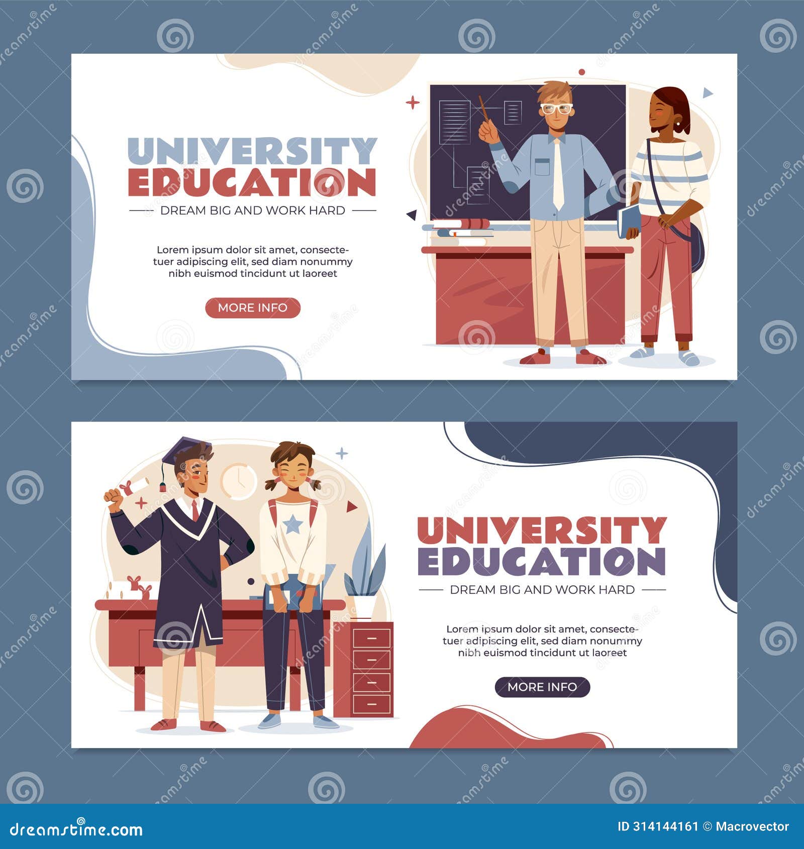 Hand Drawn Cartoon University Education Banner Set Stock Illustration ...