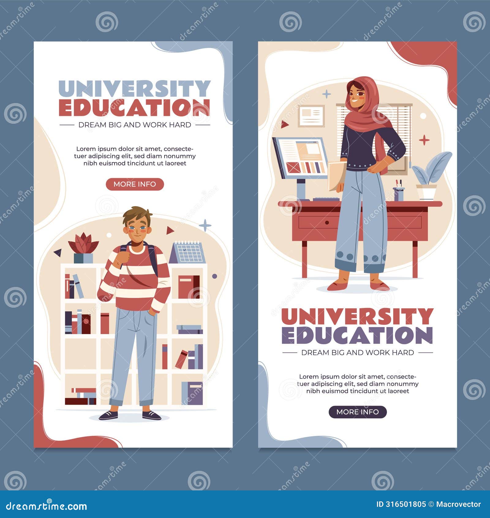 Hand Drawn Cartoon University Education Banner Set Stock Illustration ...