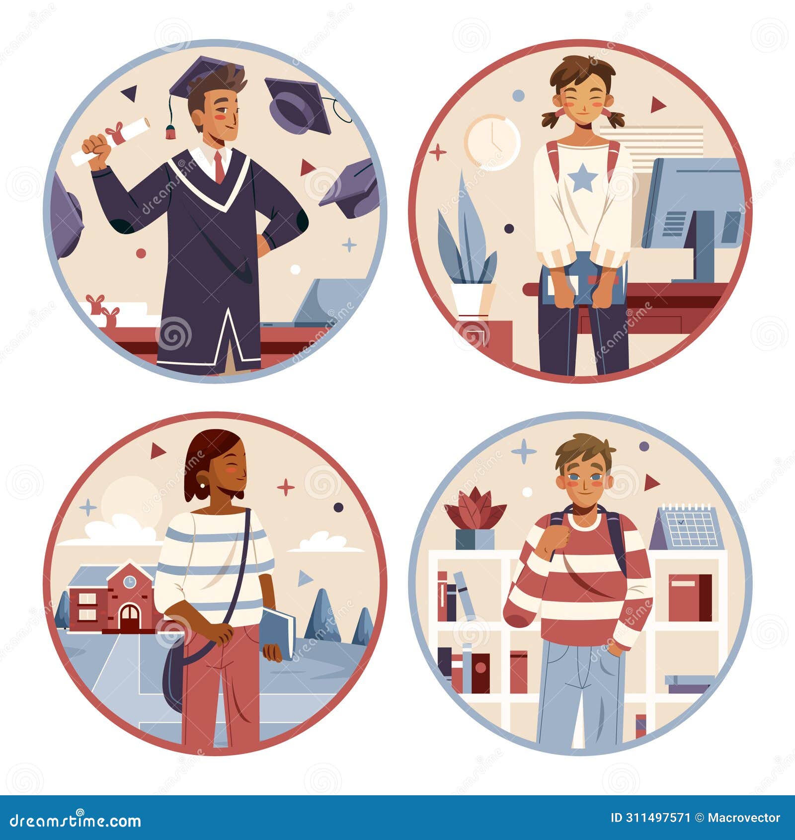 Hand Drawn Cartoon University Education Mini Compositions Stock ...