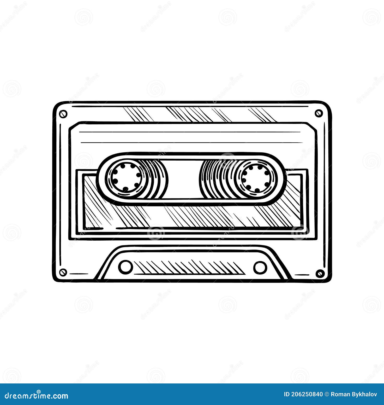 Hand-drawn Cassette Tape. Vector Doodle Illustration Stock Vector ...