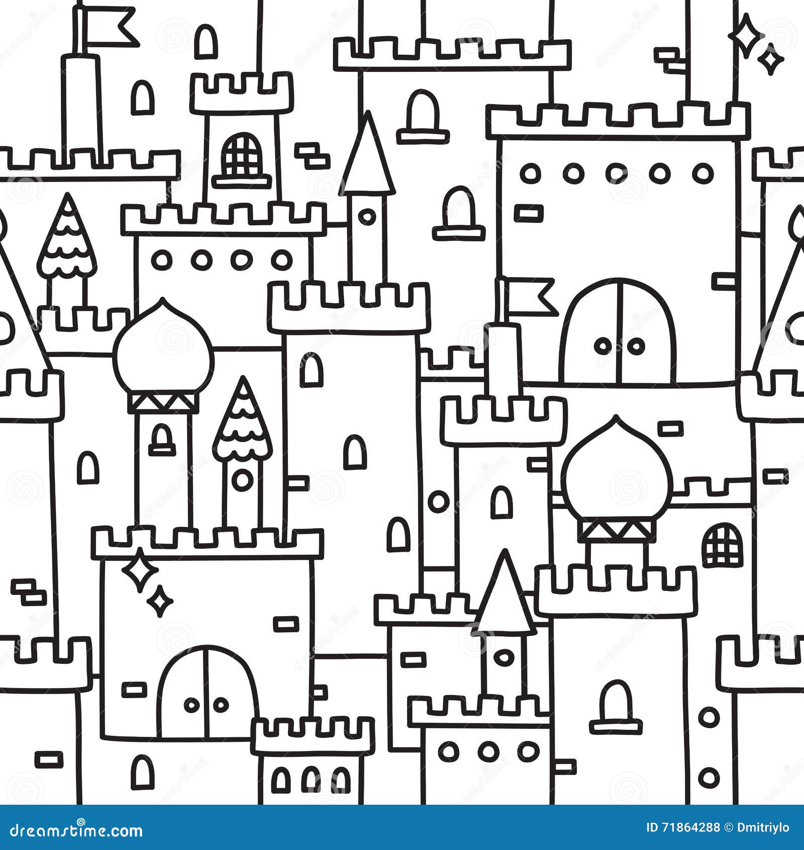 The Castle In Doodle And Line Art. For Clip Art, Seamless Patterns ...