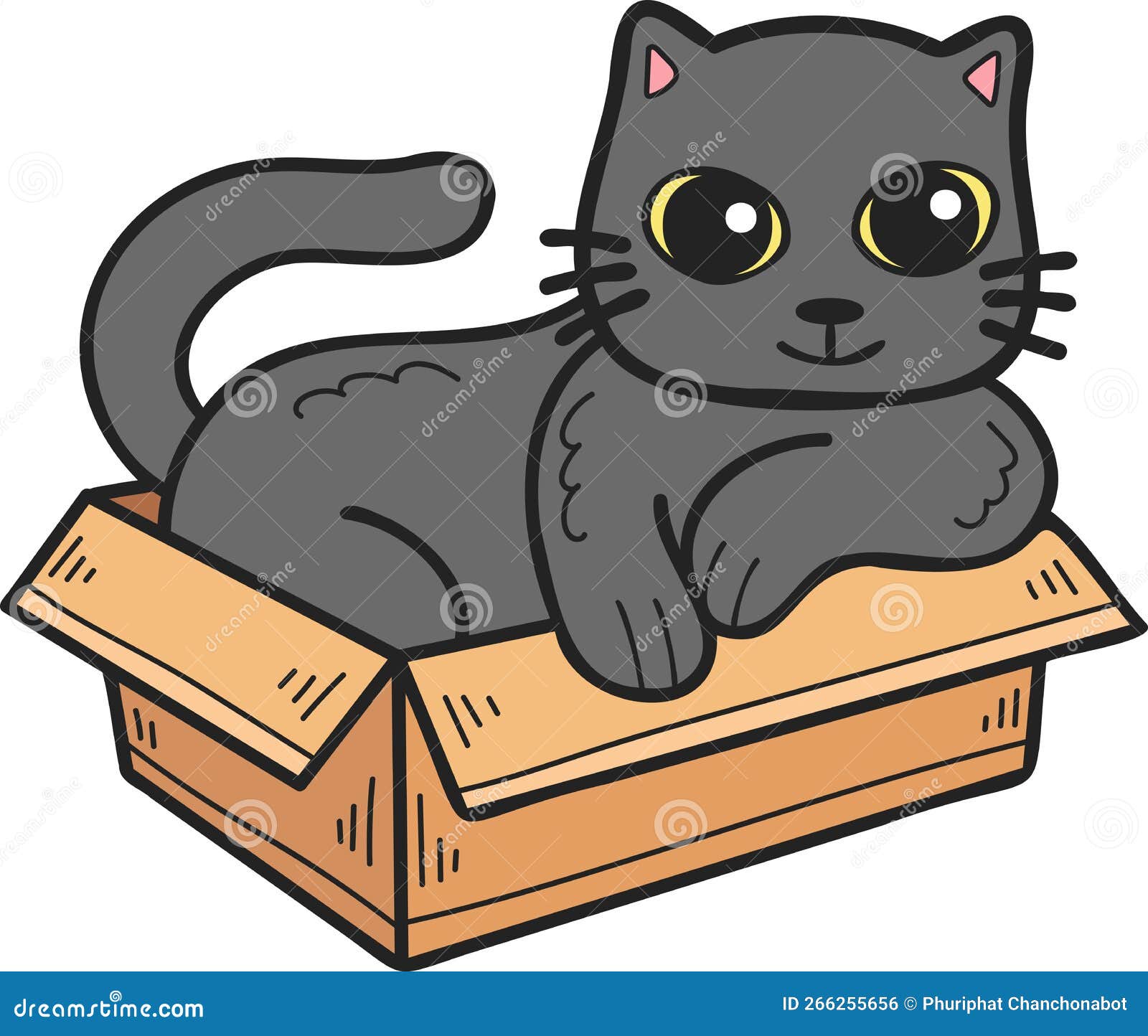 Hand Drawn Cat in Box Illustration in Doodle Style Stock Vector ...